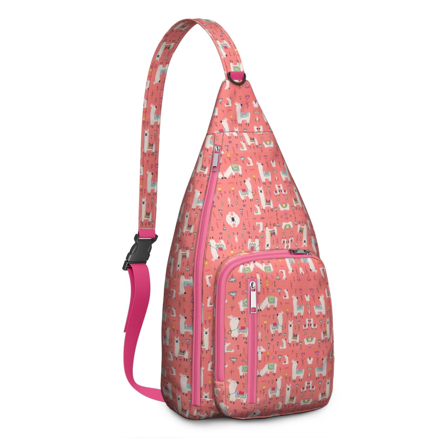 Alpaca Sling Backpack - Whimsical Llama & Floral Print Design, Water ...