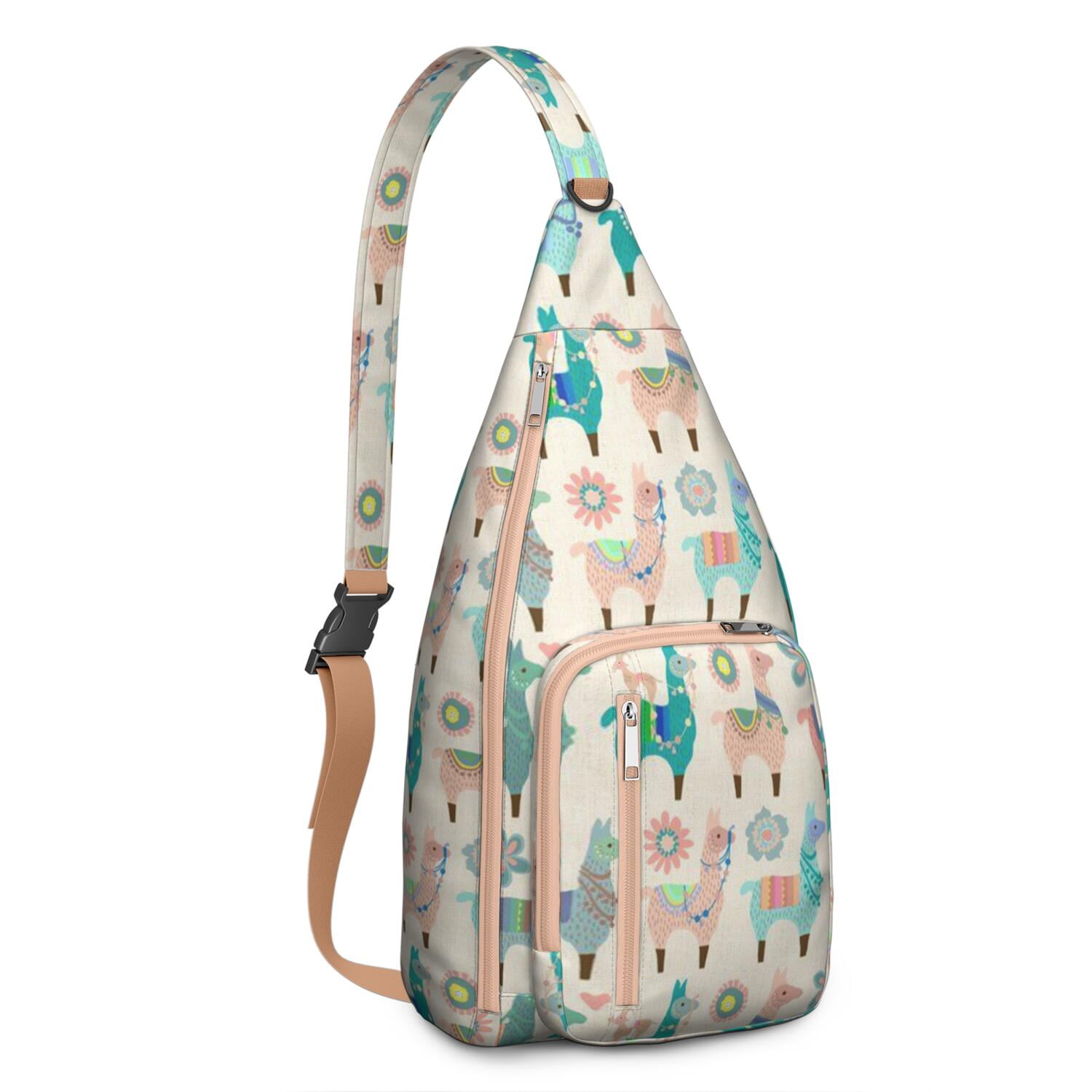 Alpaca Sling Backpack - Whimsical Llama & Floral Print Design, Water ...