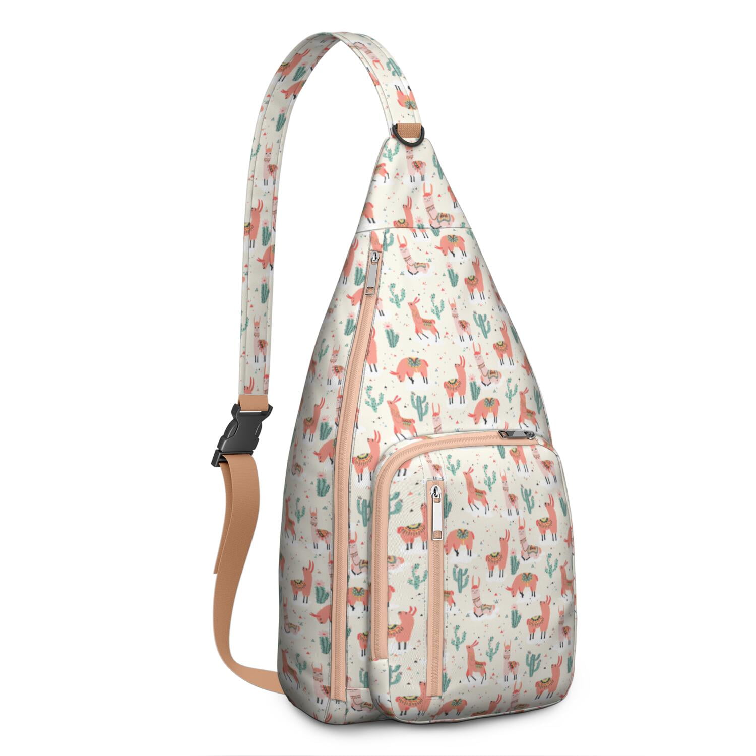 Alpaca Sling Backpack - Whimsical Llama & Floral Print Design, Water ...