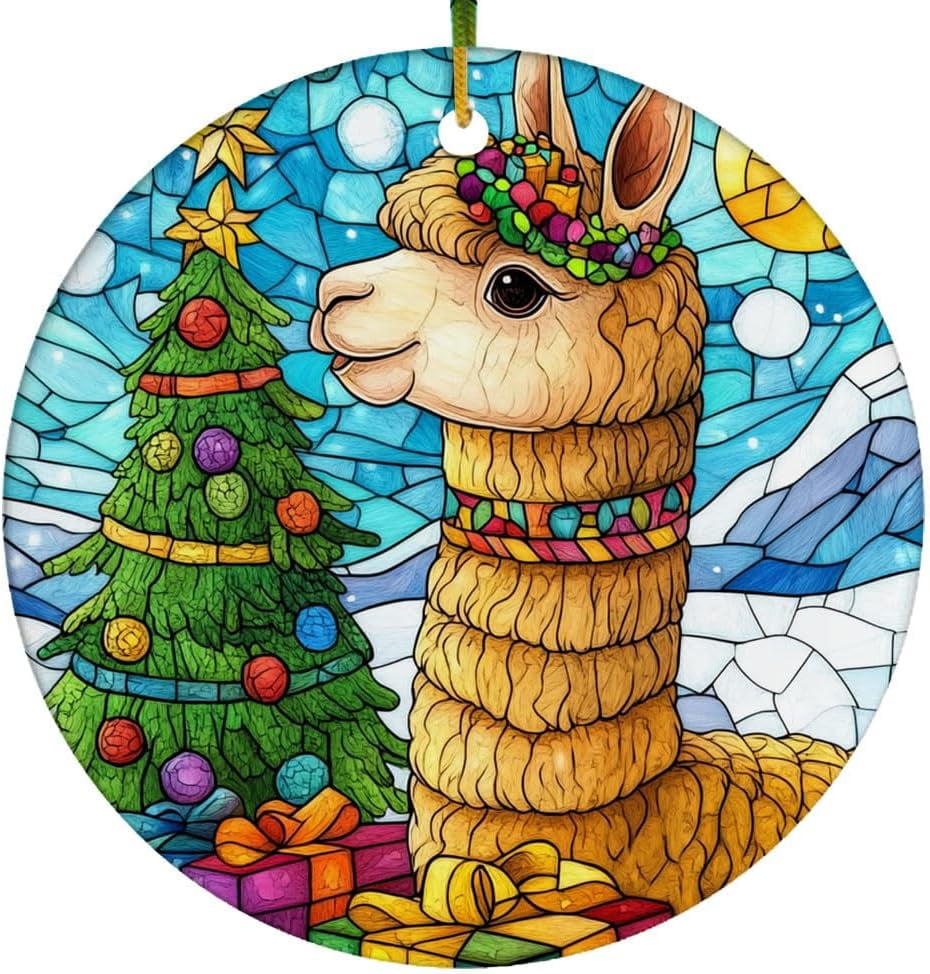 Alpaca Stained Glass Ornaments, Alpaca Ornament,Alpaca Christmas Tree ...
