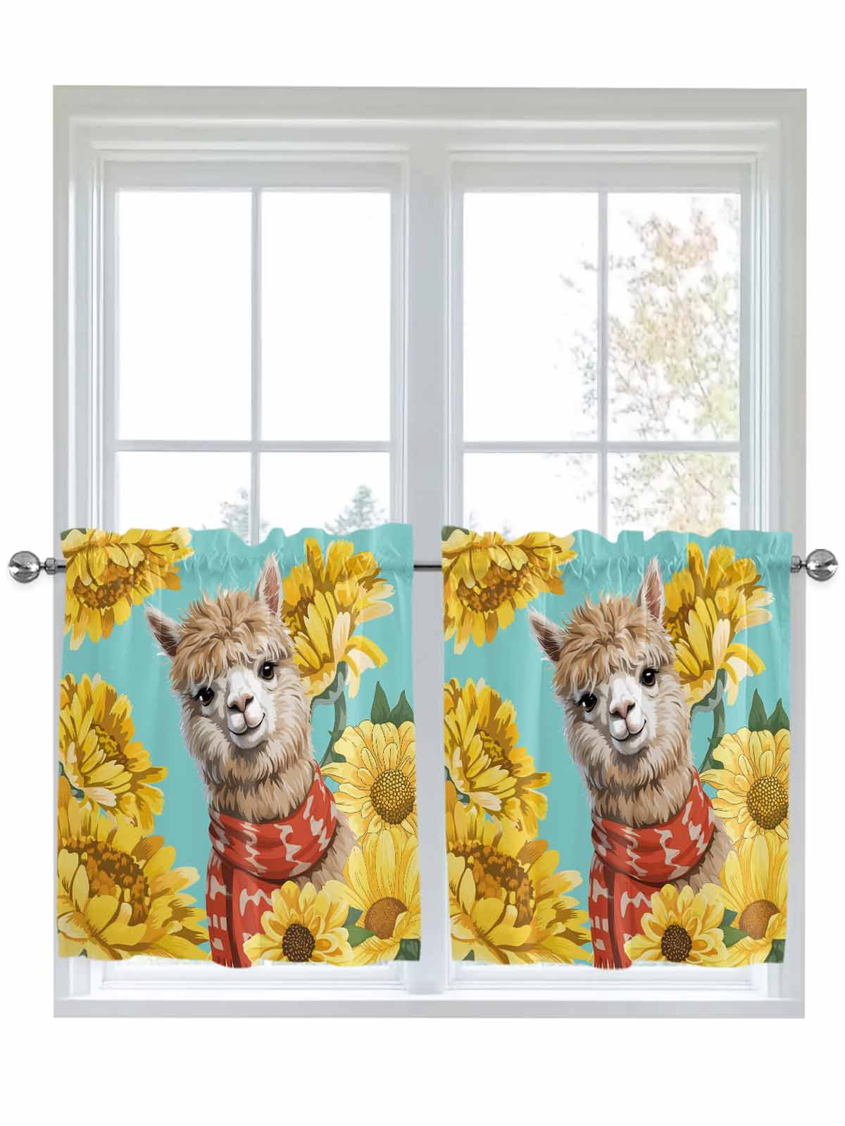 Alpaca Sunflowers 2 Panel Kitchen Curtains for Small Windows ...