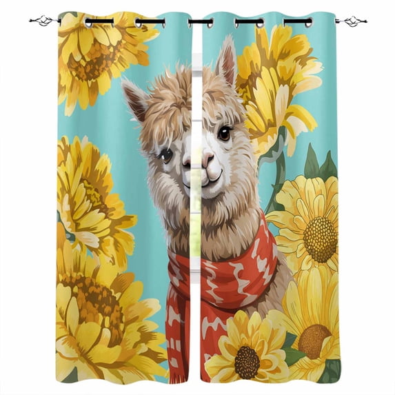 Alpaca Sunflowers Blackout Curtains for Bedroom/Living Room, Thermal ...