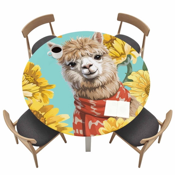 Alpaca Sunflowers Fitted Tablecloth with Elastic Edged, Round Table ...