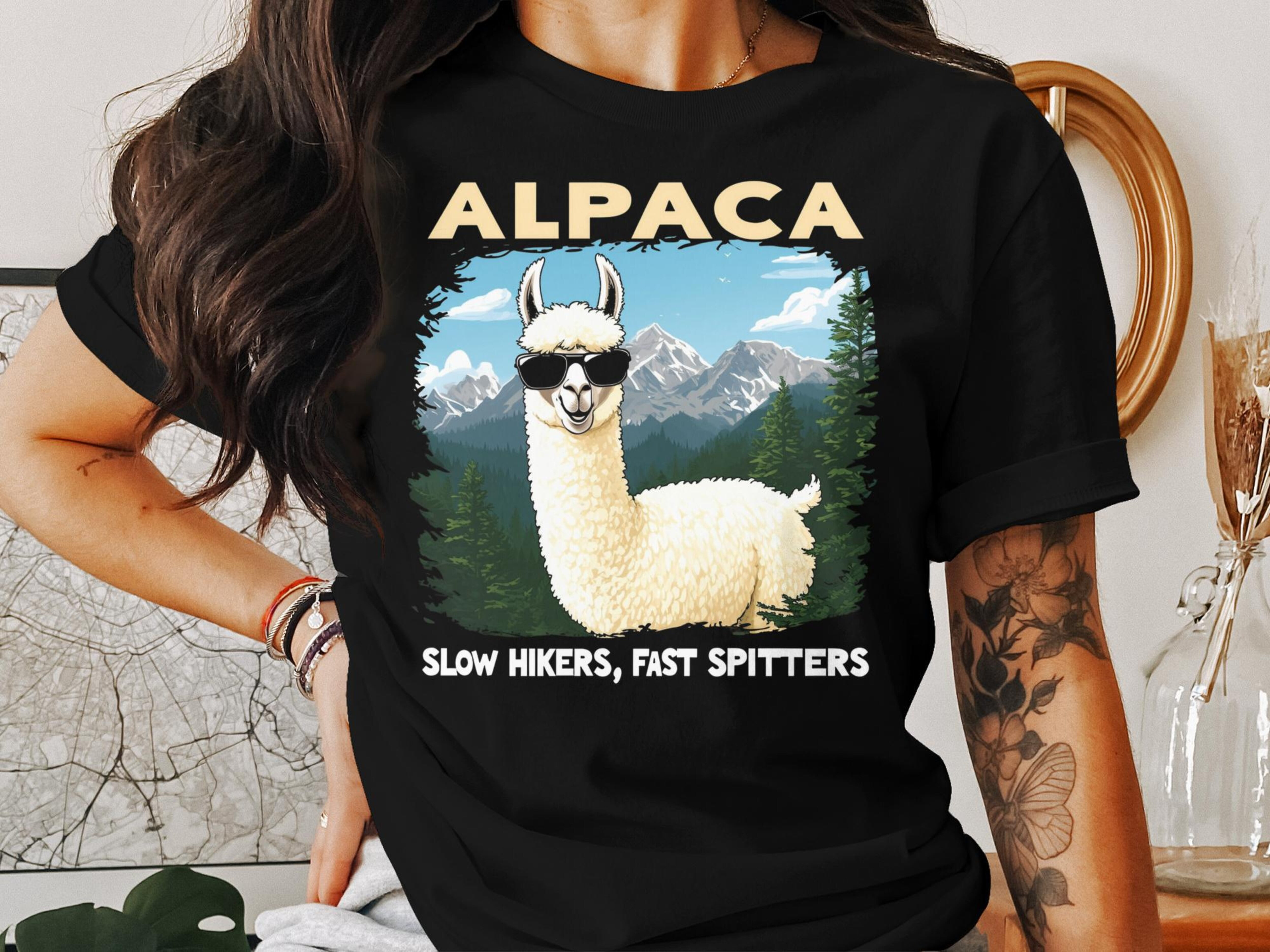 Alpaca T-Shirt Slow Hikers Fast Spitters Funny Animal Graphic Tee ...