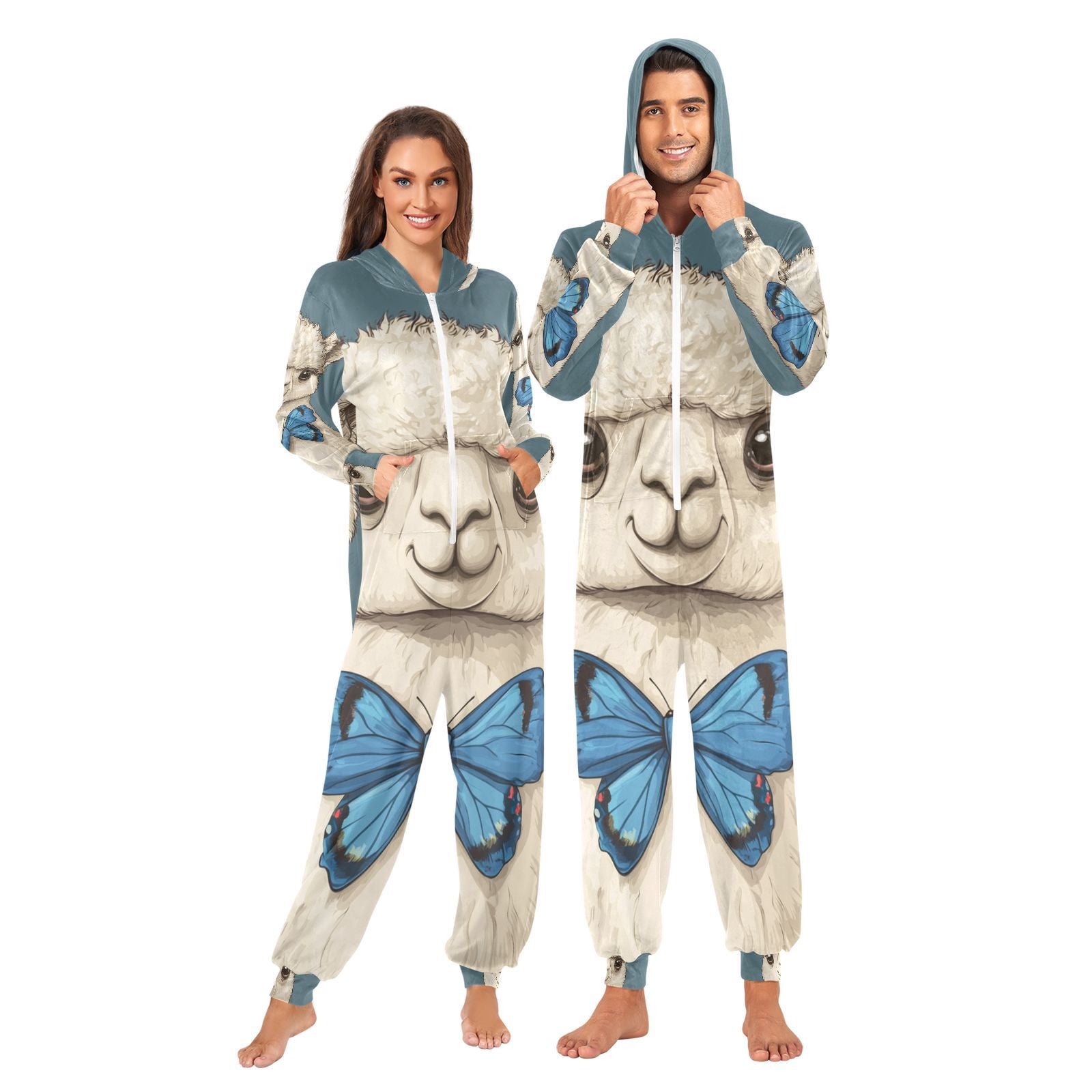Alpaca Wearing Butterfly Tie Adult Onesie Pajamas Slim Fit Christmas ...