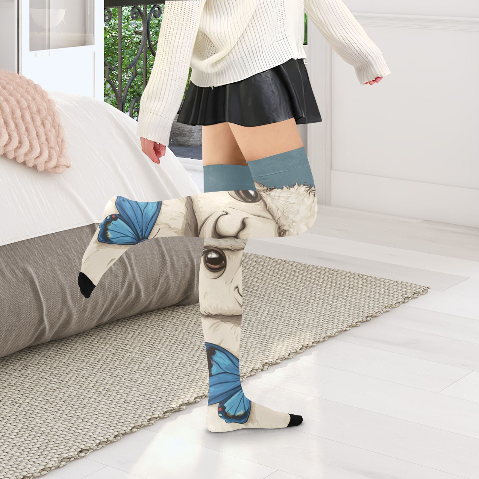 Alpaca Wearing Butterfly Tie Womens Thigh High Stocks Over Knee High ...