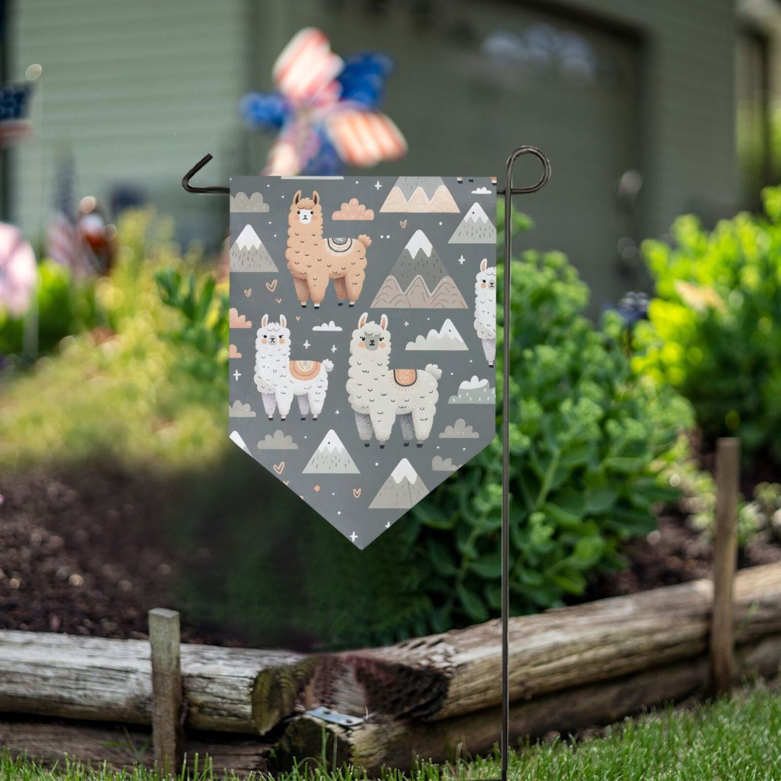 Alpaca and Mountains Sheep Garden Flag 18" x 12.5" Double Sided Yard ...