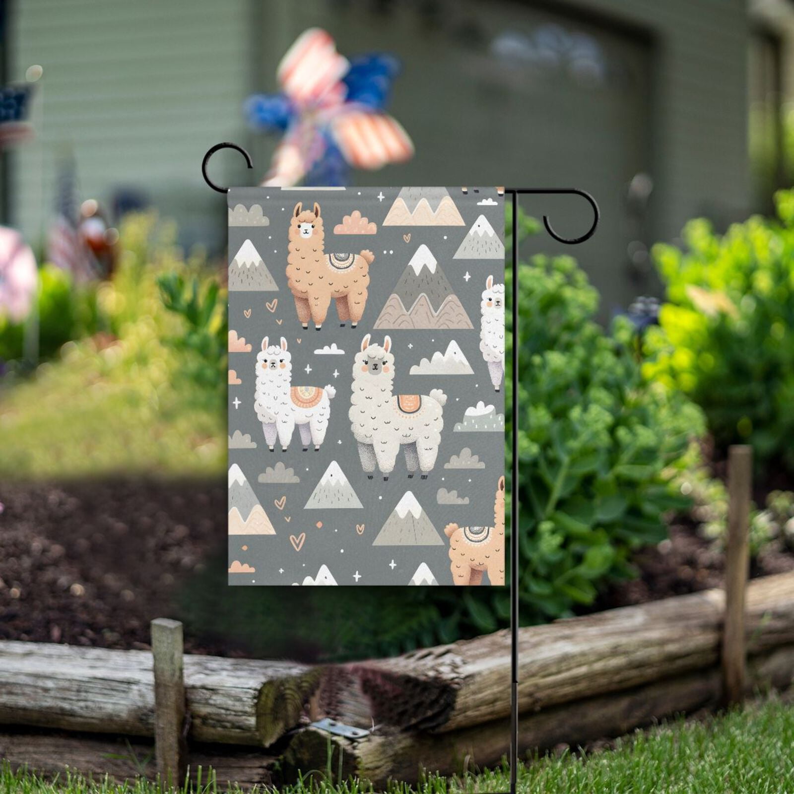 Alpaca and Mountains Sheep Garden Flag Double Sided Outdoor Banners for ...
