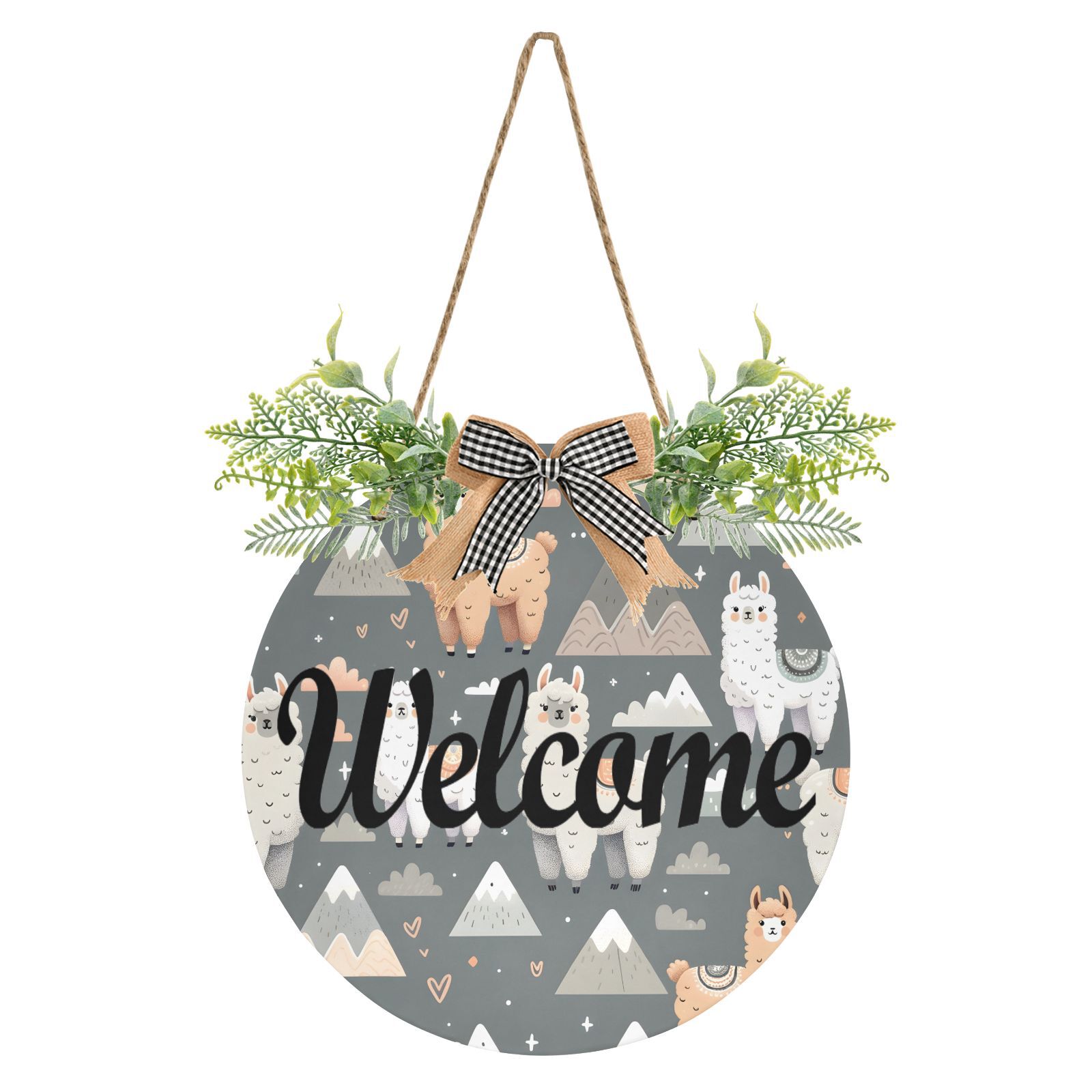 Alpaca and Mountains Sheep Welcome Sign for Front Door Wreath Door Sign ...