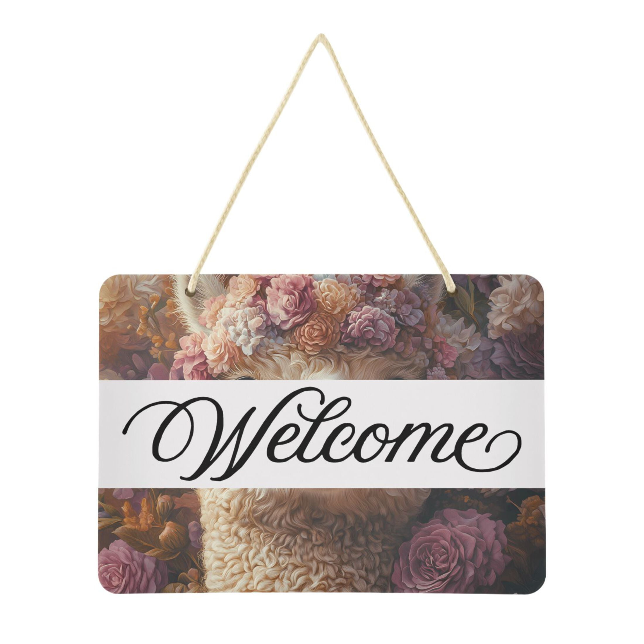 Alpaca with Rose Welcome Sign Front Door PVC 14x10 inch Hanger Hello ...