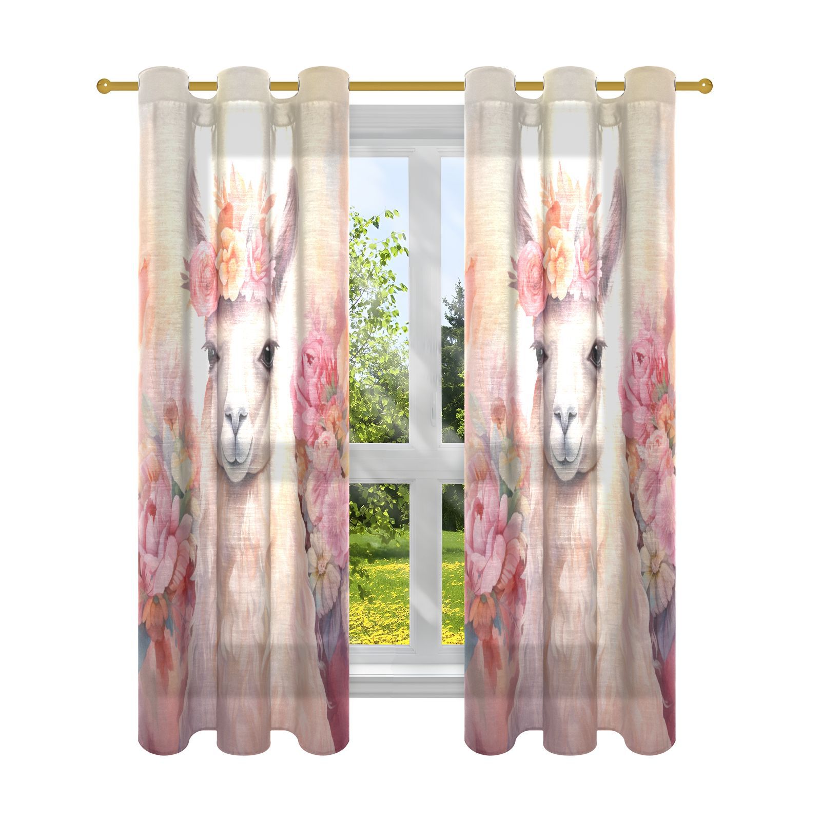Alpacas Flowers Blackout Curtains Patio Door Curtains Window Decoration ...