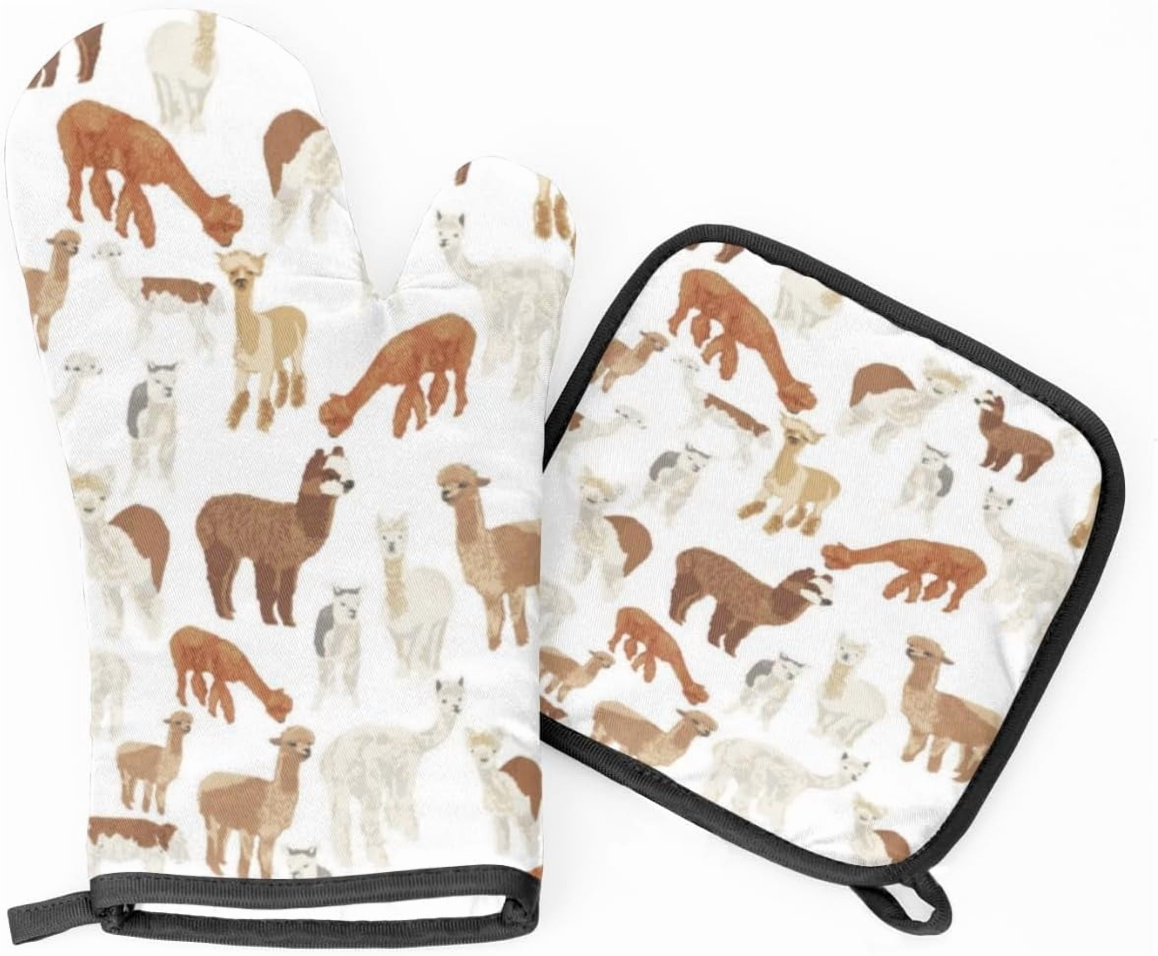 Alpacas Oven Mitts and Pot Holders Sets of 2 Pcs Heat Resistant Oven ...