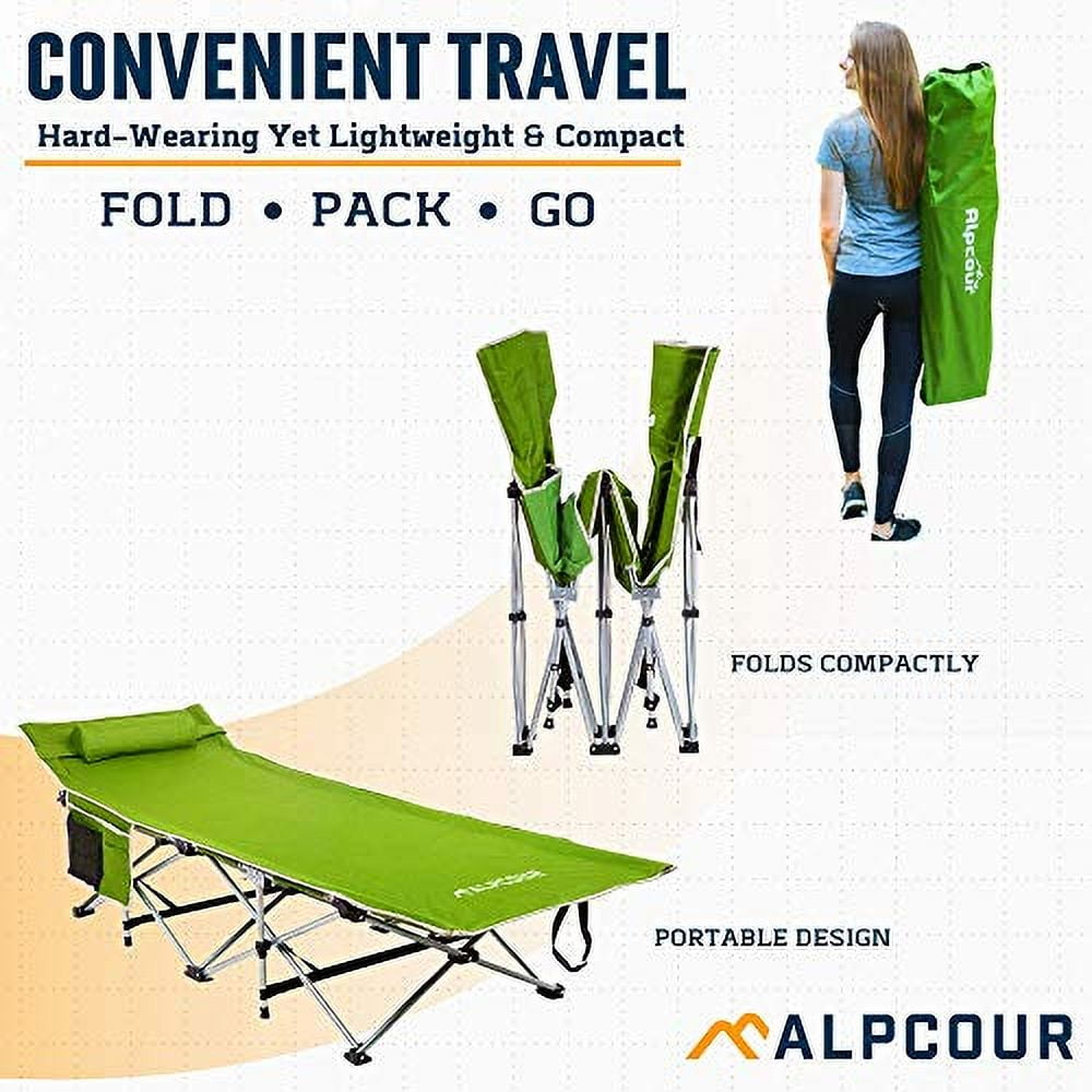 Alpcour Folding Camping Cot – Deluxe Collapsible Single Person Bed in a ...