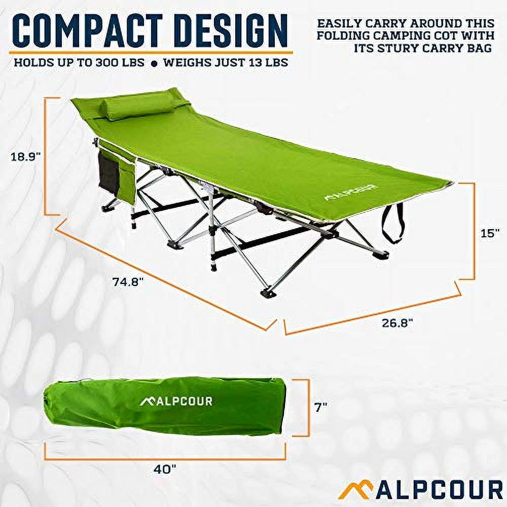 Alpcour Folding Camping Cot – Deluxe Collapsible Single Person Bed in a ...