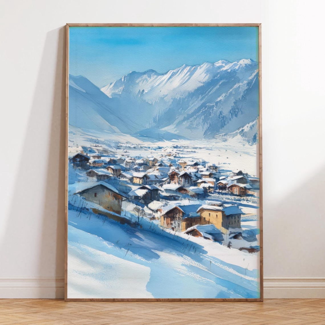 Alpe dHuez France Snowy Alpine Village Wall Art, Unframed Canvas Size ...