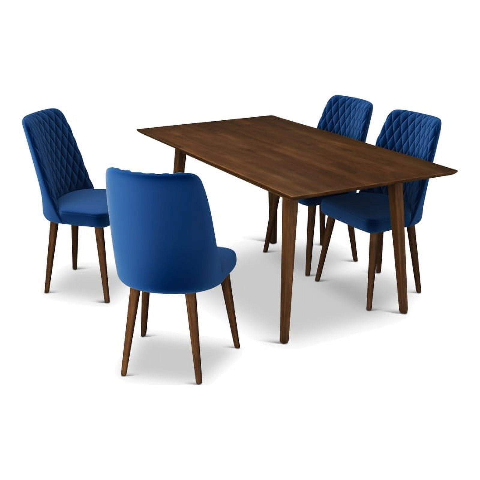 Alpen Mid Century Style 5 Piece Solid Wood Dining Set Walnut Brown