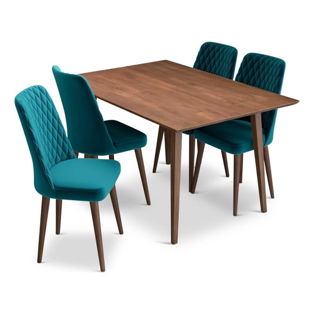 Alpen Modern Solid Wood Table and Teal Velvet Chair Dining Room ...
