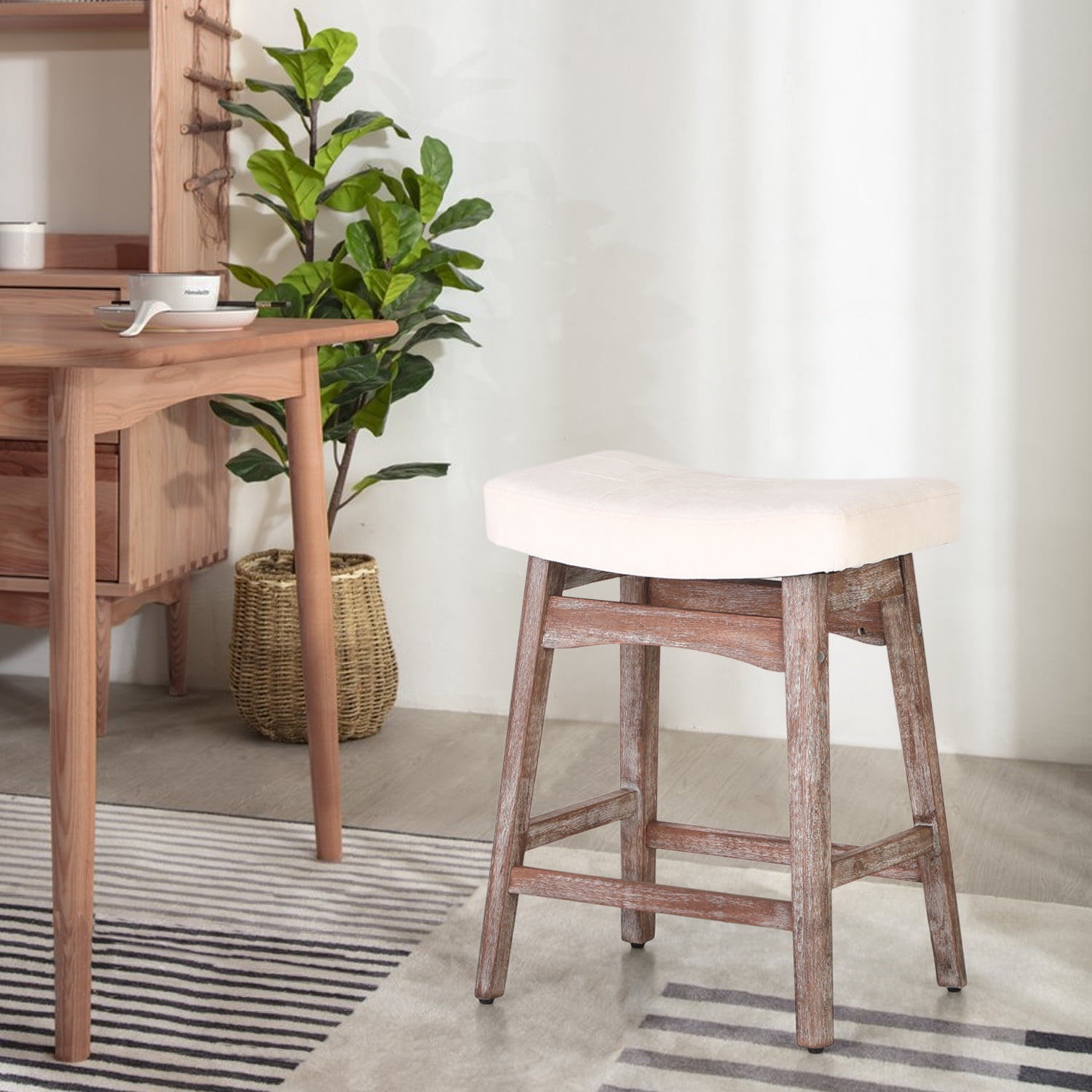 Alpha Camper 24" Bar Stools PU Leather Bar Stool with Wood Legs ...