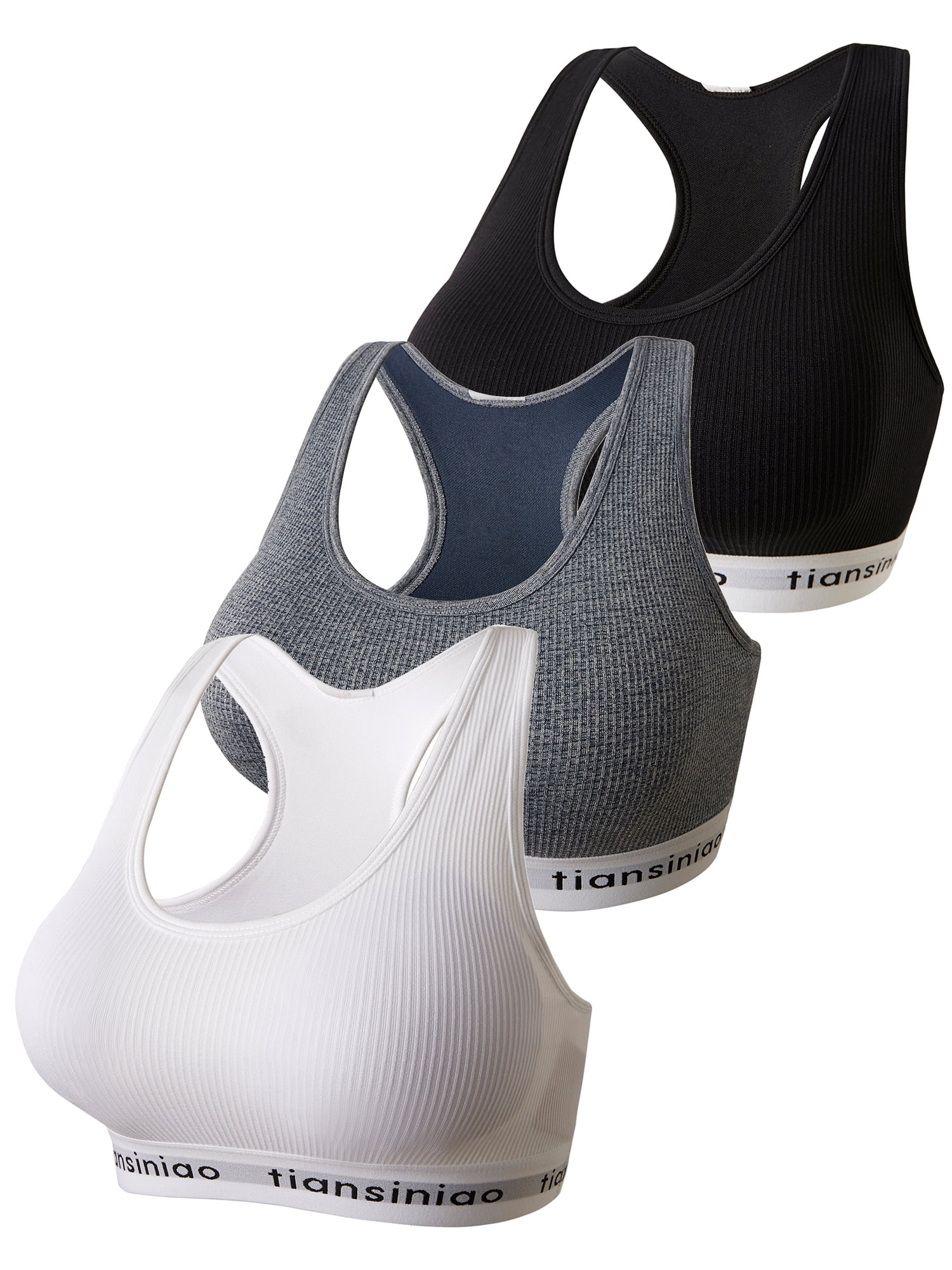Alpha Camper 3-Pack Sports Bra Removable Padded Cut-out Racer Back High ...