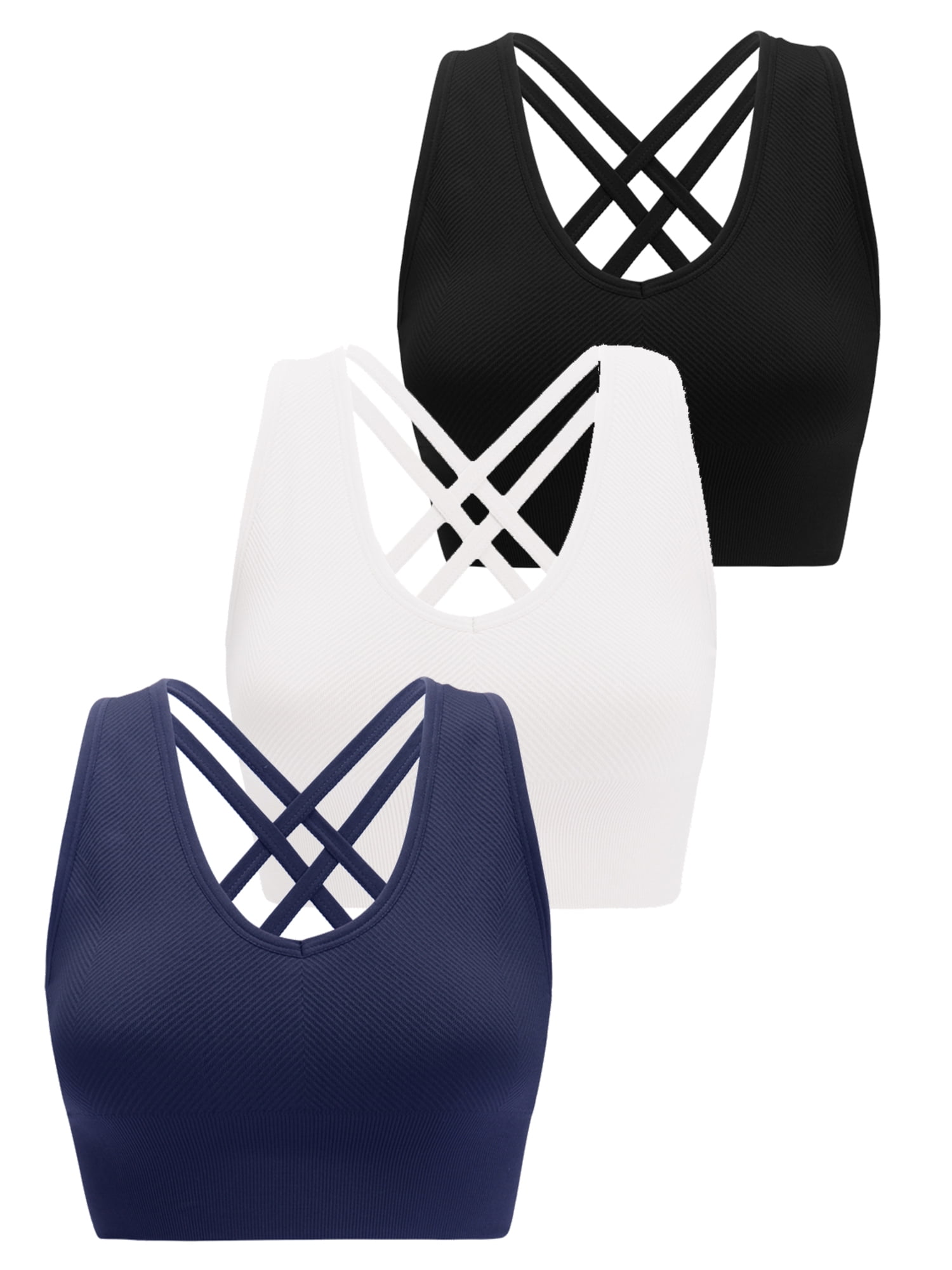 Alpha Camper 3-Pack women's Sports Bra Cross Back Wirefree Fitness Yoga ...