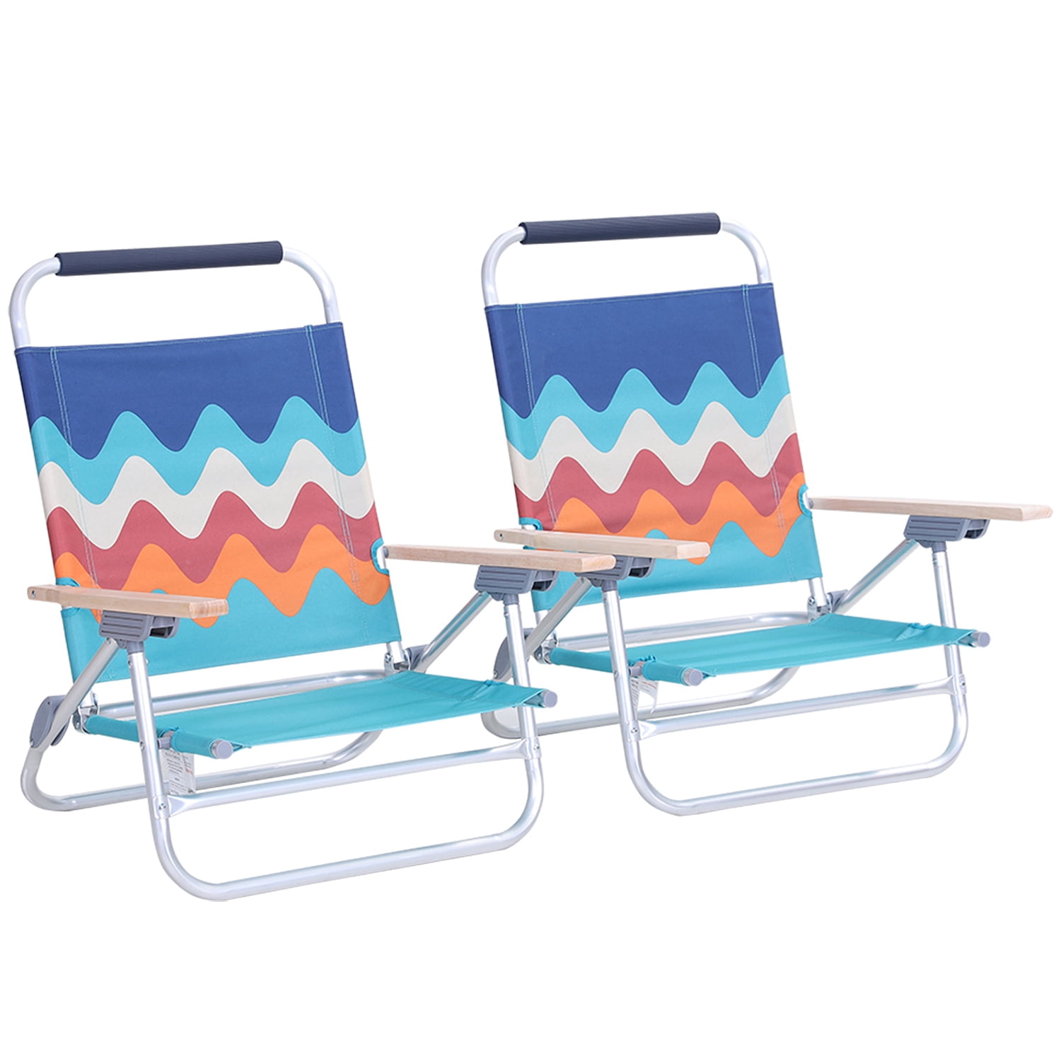 Alpha Camp Set of 2 Portable Aluminum Folding Beach Chairs with 3 ...