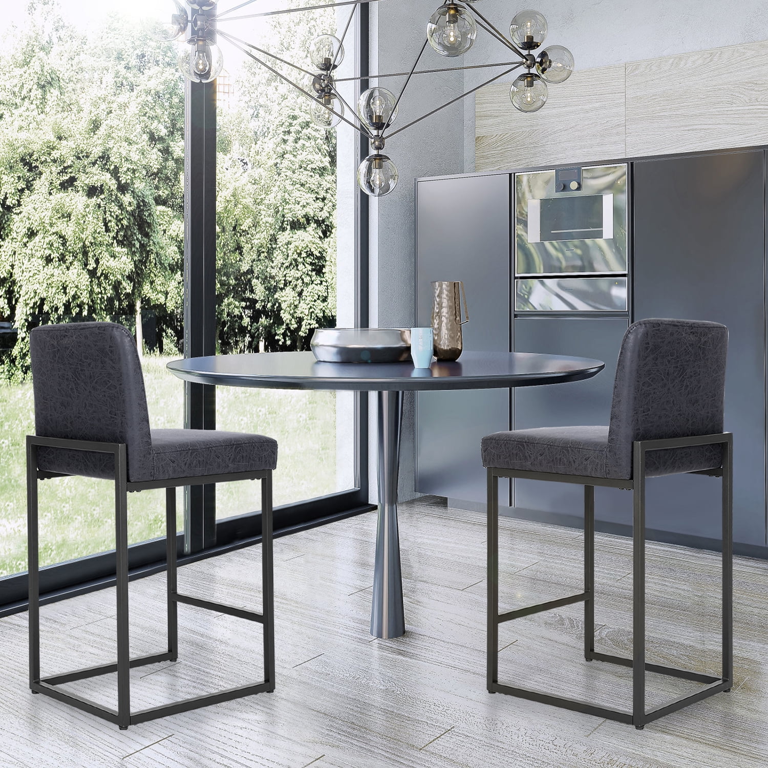 Alpha Camper Set of 2 Square Bar Stools, Counter Height, PU Leather ...