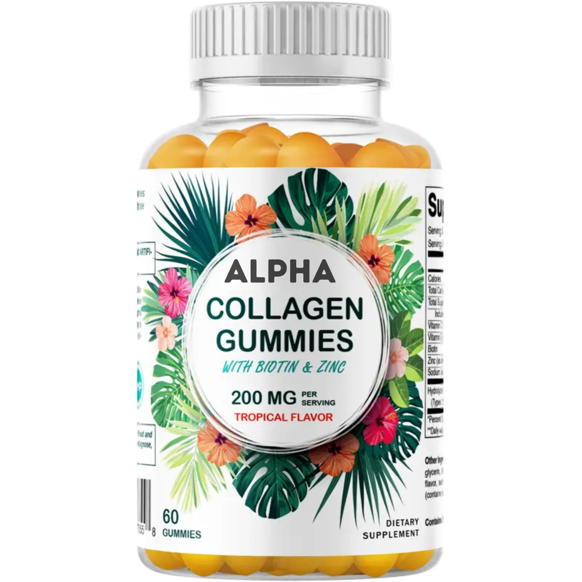 Alpha Collagen Gummies with Biotin & Zinc - Tropical Flavor (200mg ...