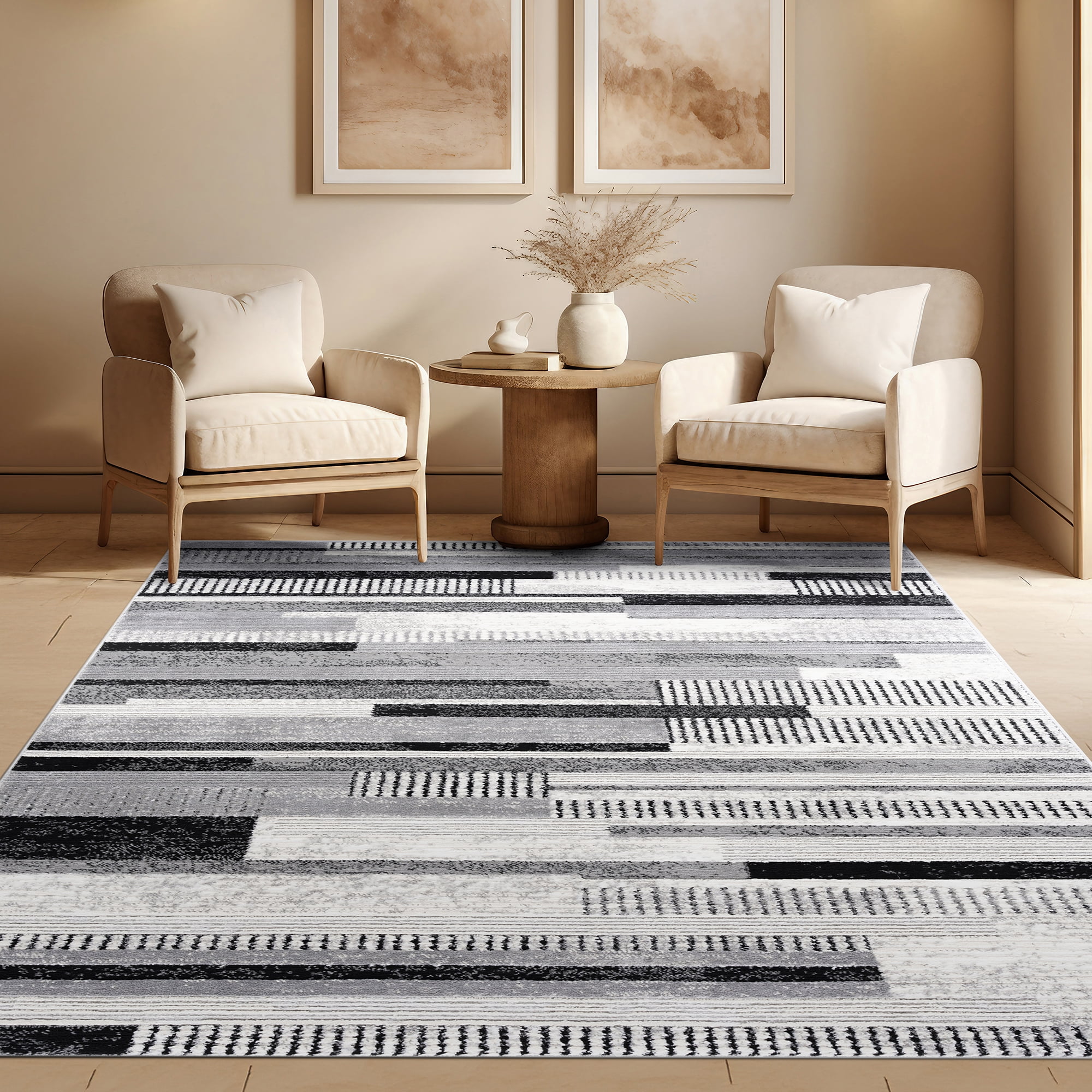 Alpha Contemporary 5' x 7' Gray and Black Polyester Indoor Area Rug ...