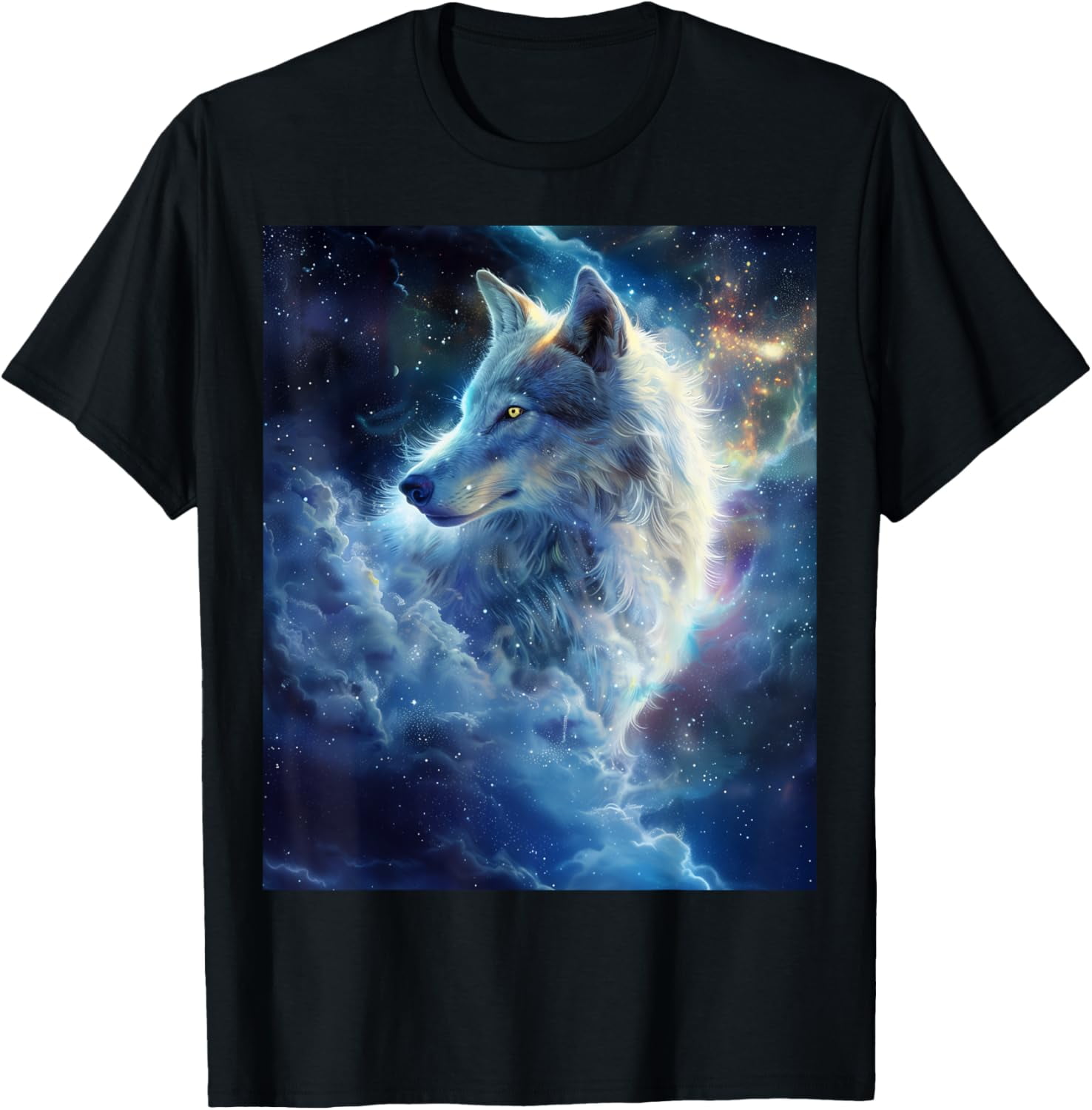 Alpha Galaxy Wolf Dark Fantasy Space Graphic Wolf Lovers T-Shirt Tops ...