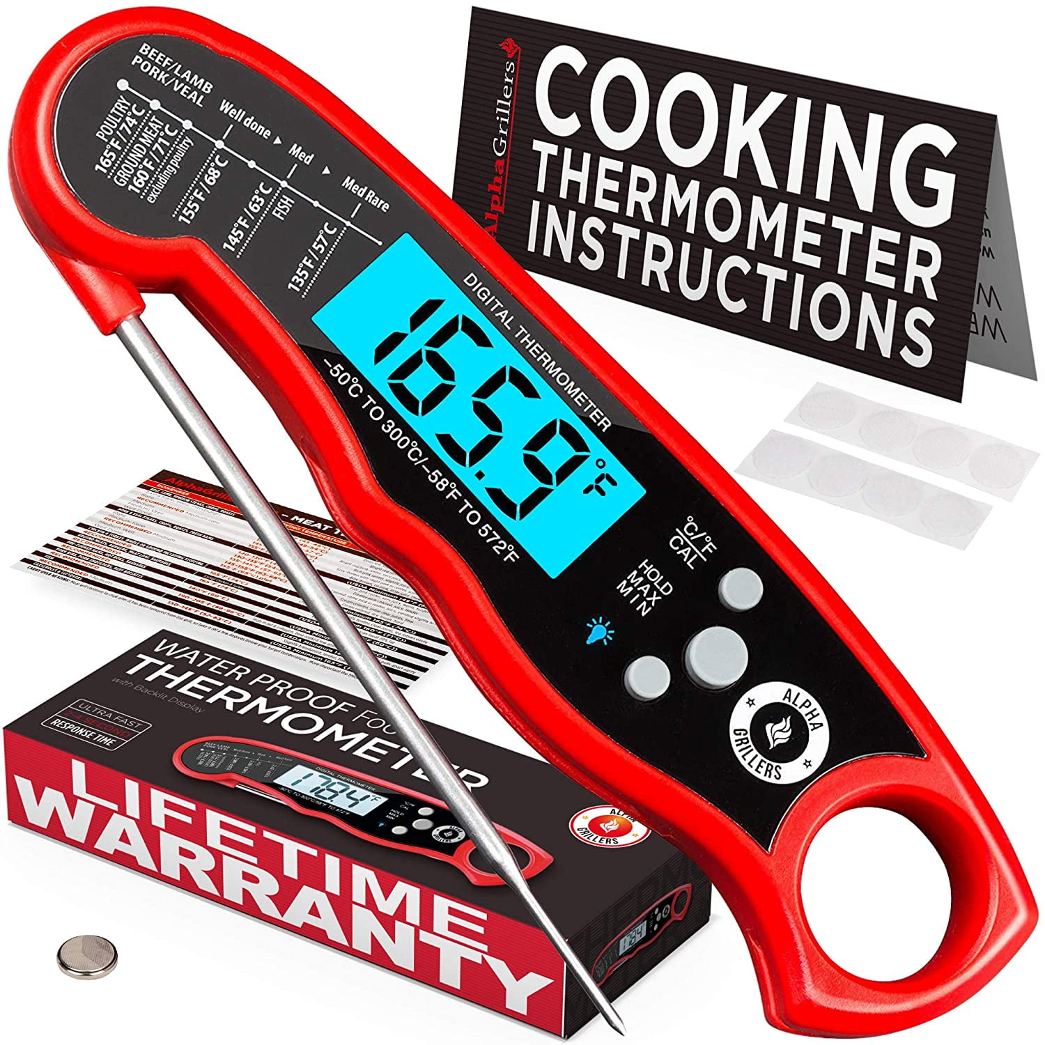 Alpha Grillers Instant Read Thermometer for Grill, Cooking & BBQ ...