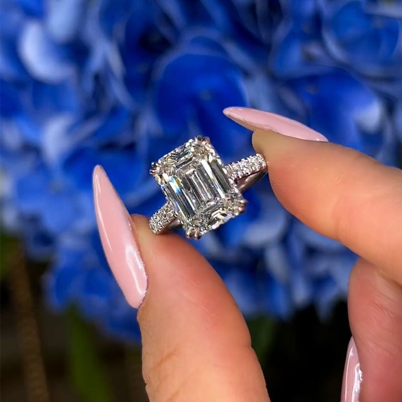 Alpha Jewel 1.62 Ct Emerald Cut Engagement Ring for Women - Lab-Created ...