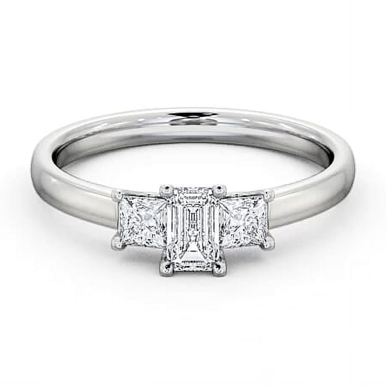 Alpha Jewel 1.7 Ct Emerald Cut Diamond Rings - 14K White Gold Over Rings for Gifts - 3 Stone ...