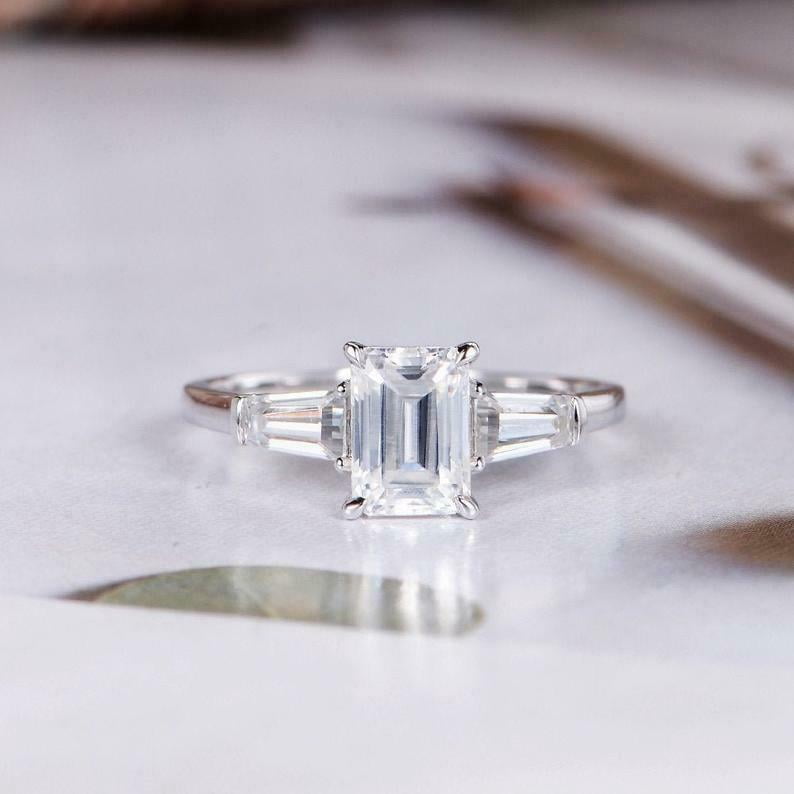 Alpha Jewel 1.8 Ct Emerald Cut Diamond Ring - 14K White Gold Plated ...