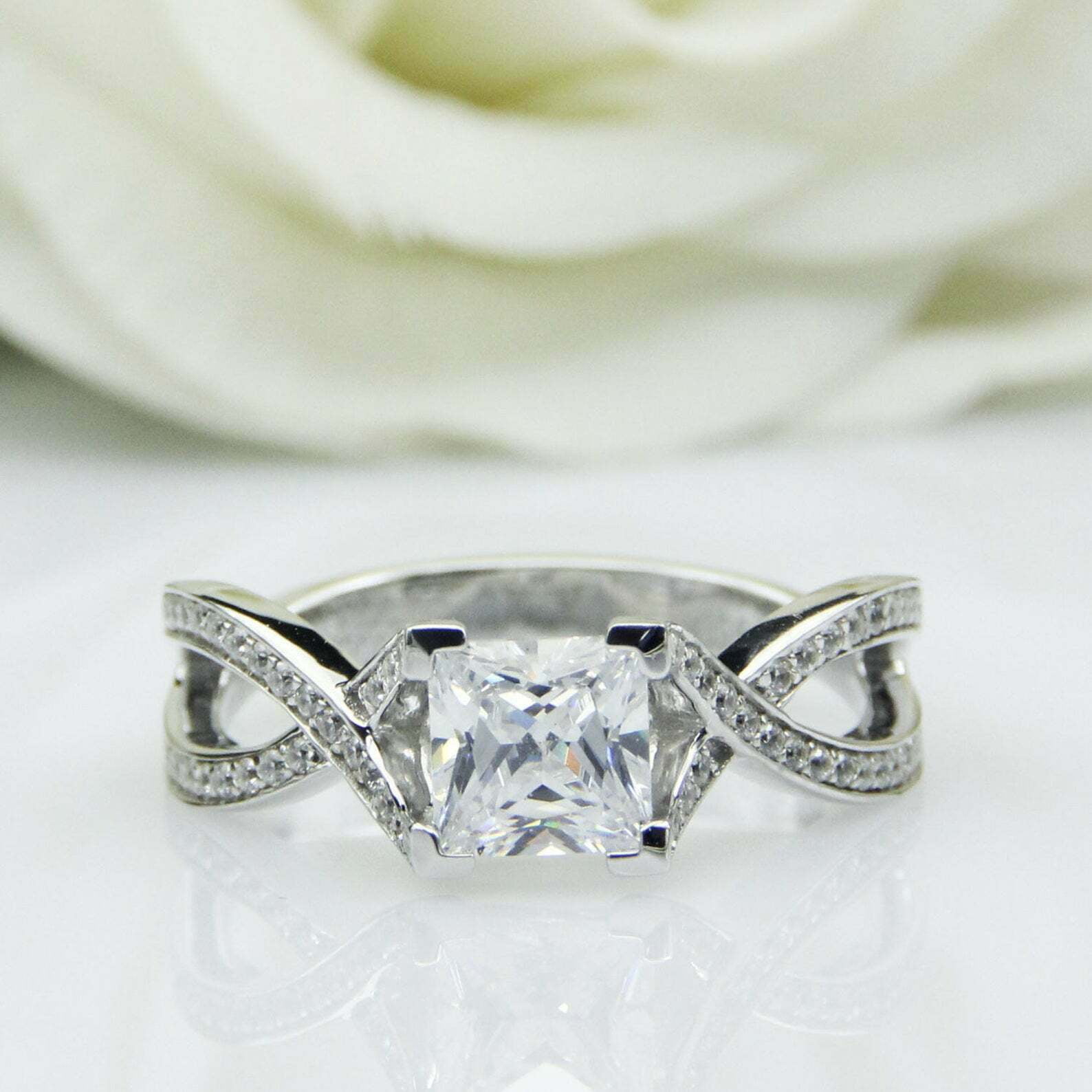 Alpha Jewel 14K White Gold Plated 1.9 Ct Princess Cut Diamond Wedding ...