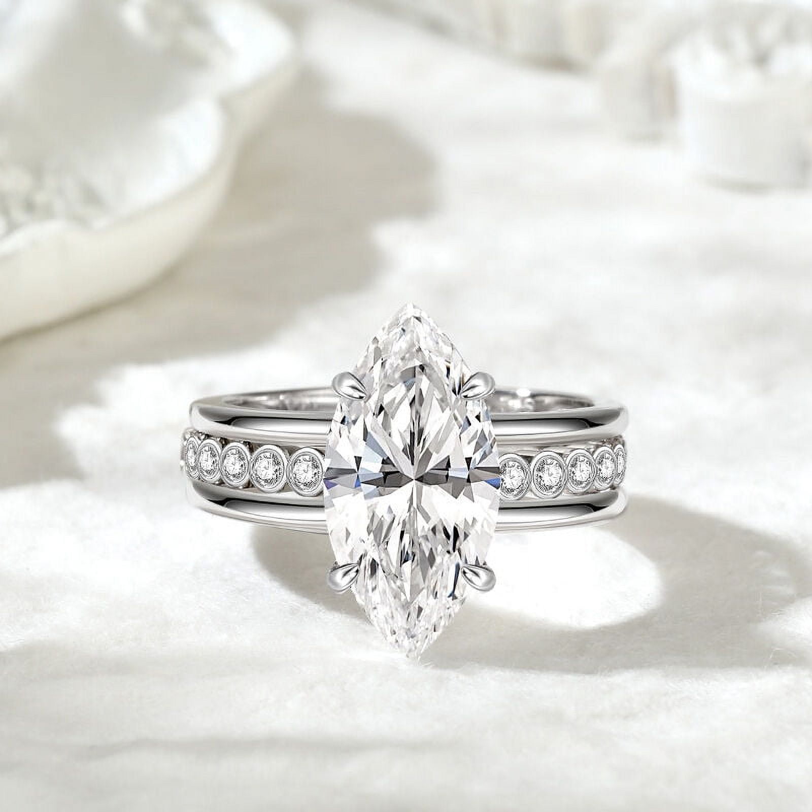 Alpha Jewel 14K White Gold Plated Band - 2 Ct Marquise Cut White ...