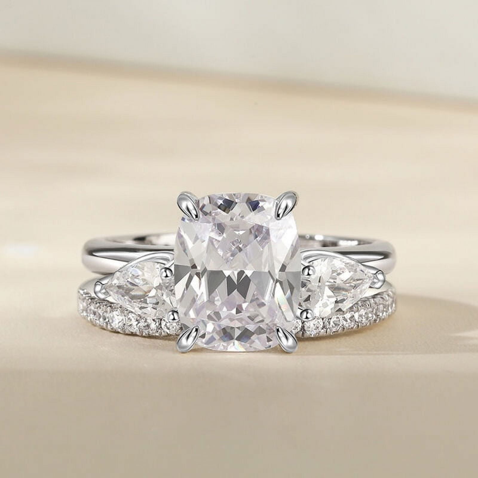 Alpha Jewel 14K White Gold Plated Bands - 2 Ct Cushion Cut Diamond ...