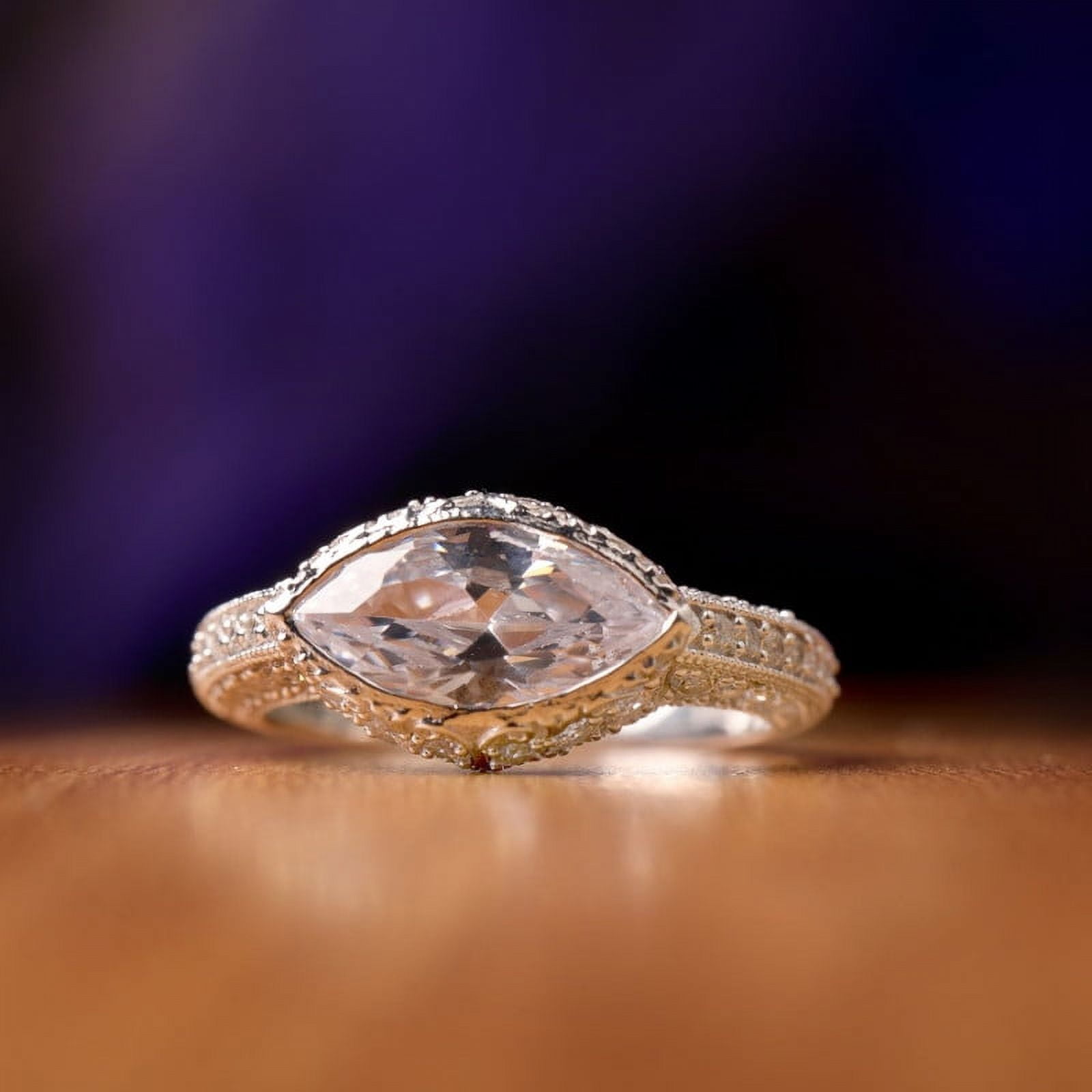 Alpha Jewel 14K White Gold Plated Diamond Band - Marquise Cut Excellent ...