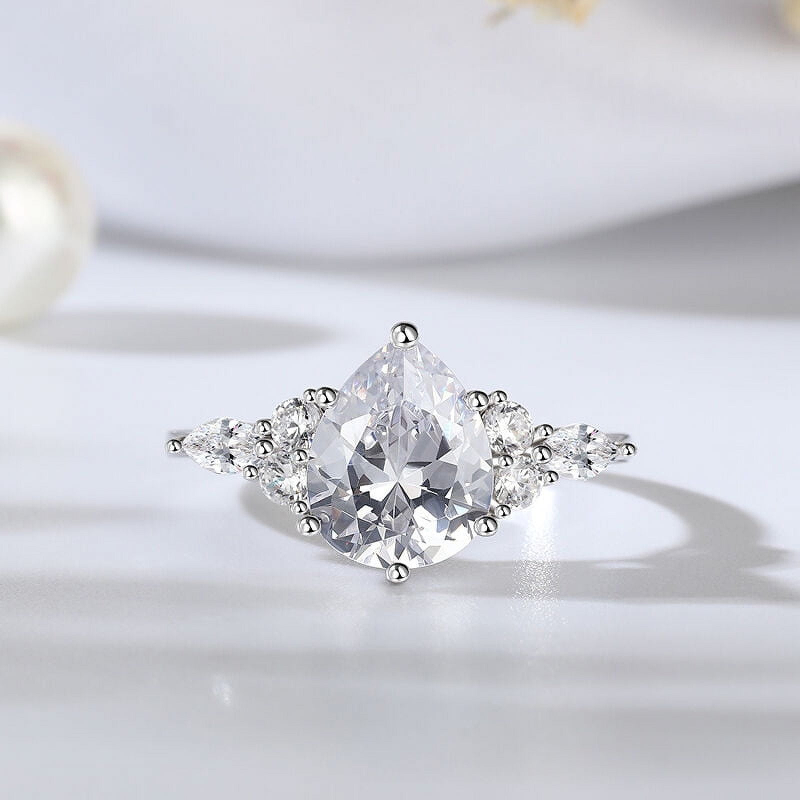 Alpha Jewel 14K White Gold Plated Diamond Bands - 1.9 Ct Pear Cut ...