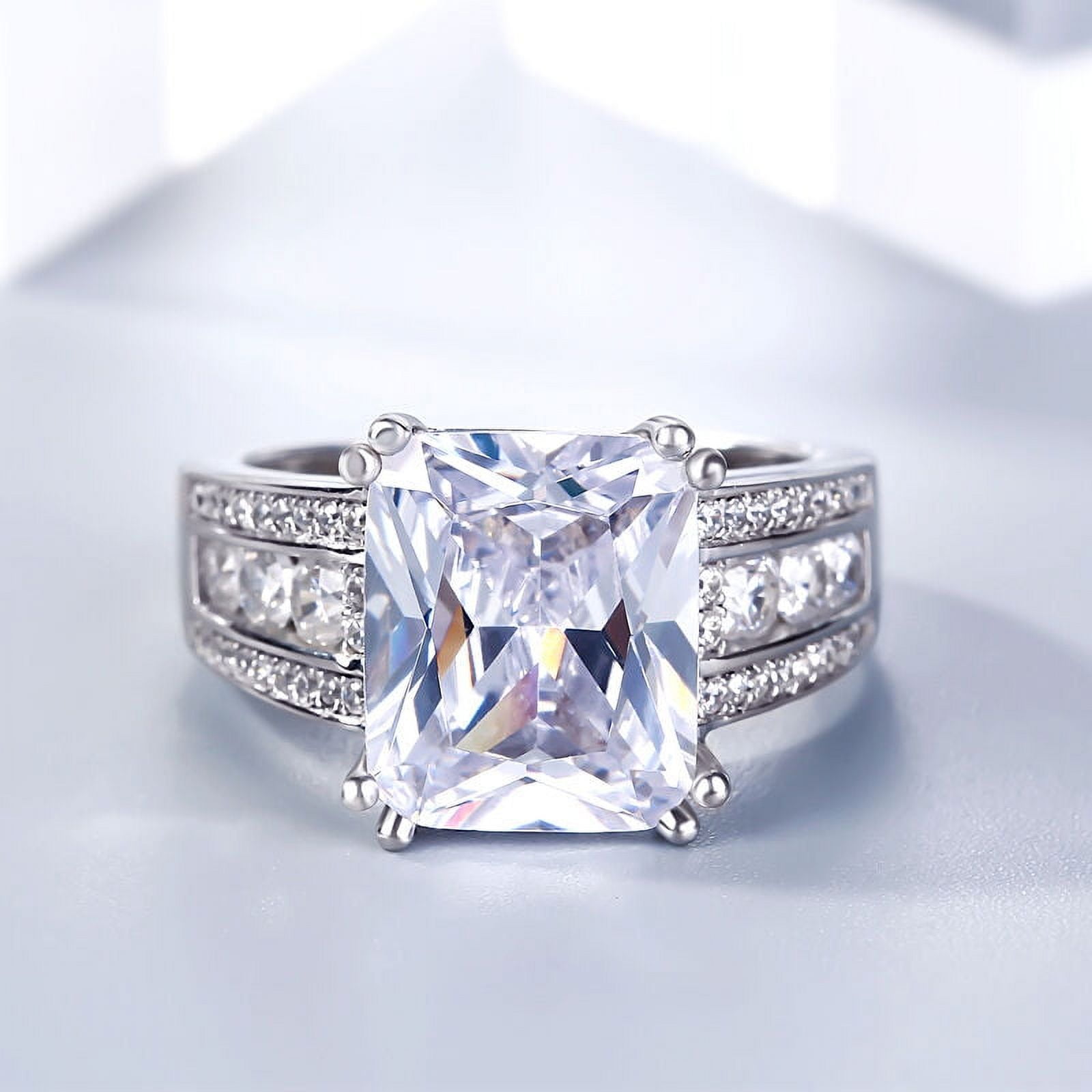 Alpha Jewel 14K White Gold Plated Diamond Bands - 2 Ct VVS1/D Cushion ...