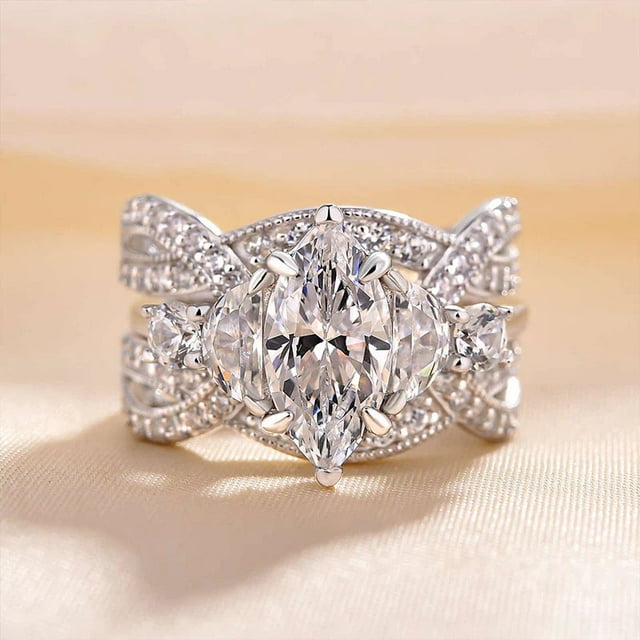 Alpha Jewel 2 Ct Marquise Cut Diamond Ring - 14K White Gold Plated ...