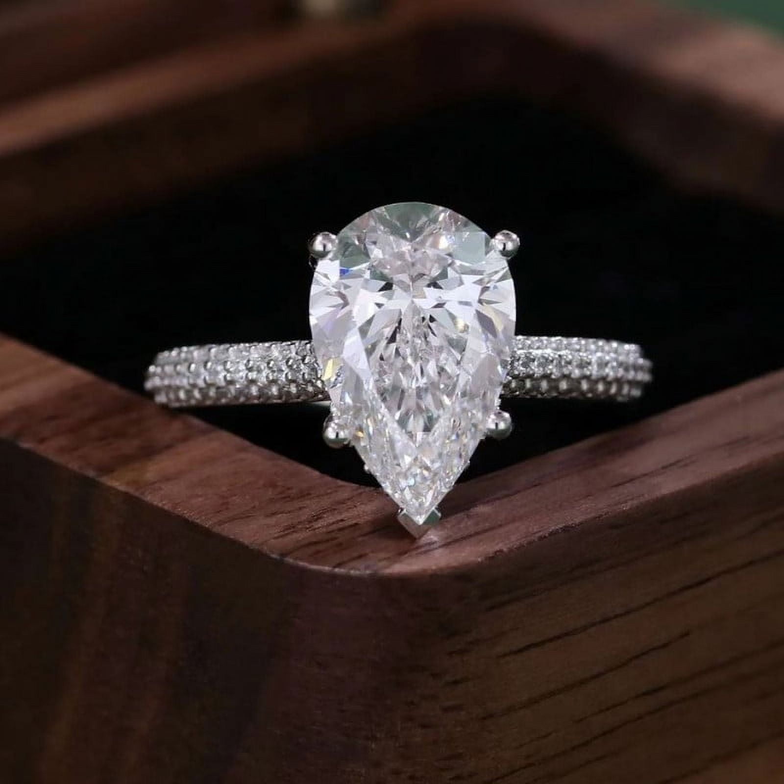 Alpha Jewel 2 Ct Pear Cut Diamond Band for Women - 14K White Gold ...