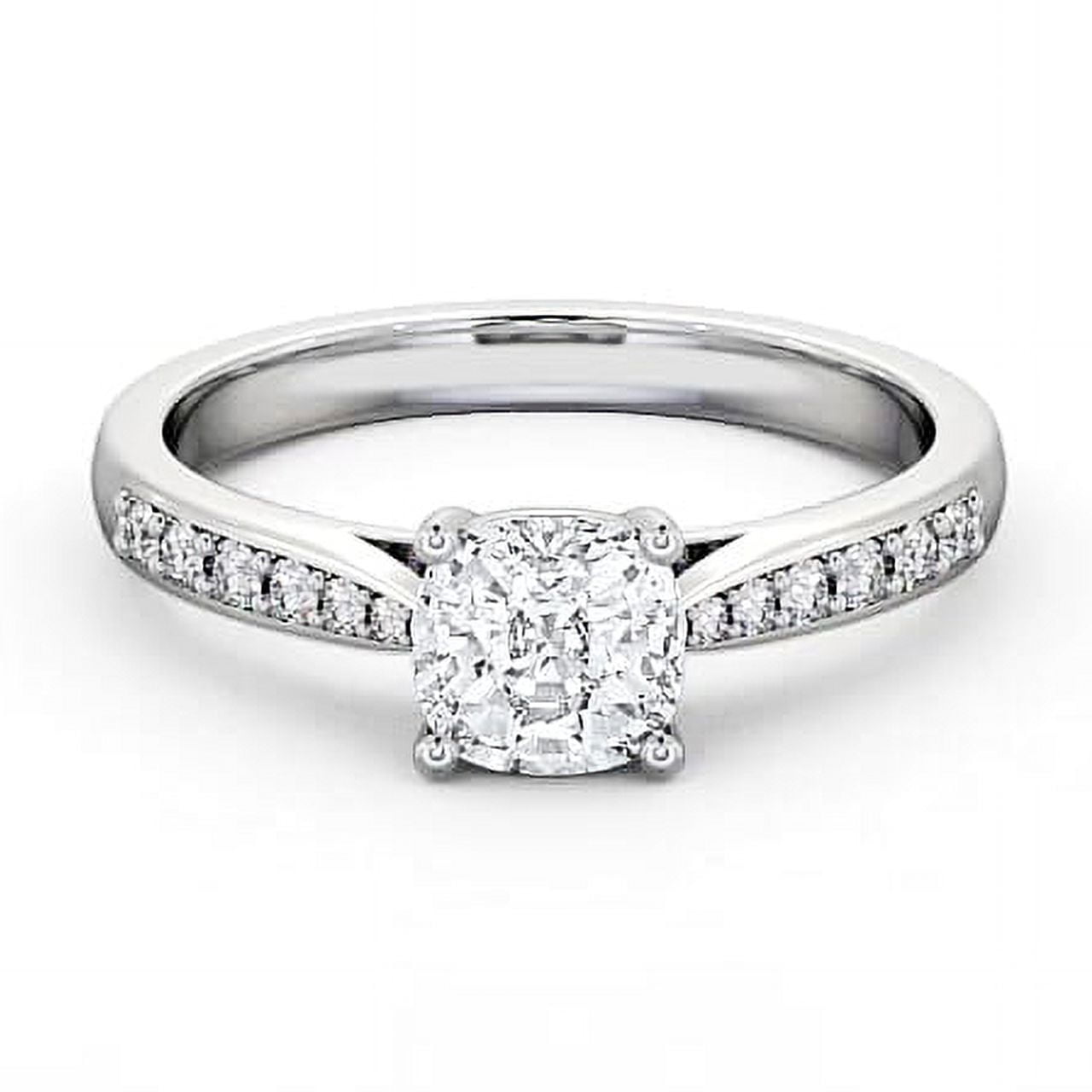 Alpha Jewel Solitaire with Accent 1.9 Ct White Cushion Cut Diamond Rings - 14K White Gold Over ...