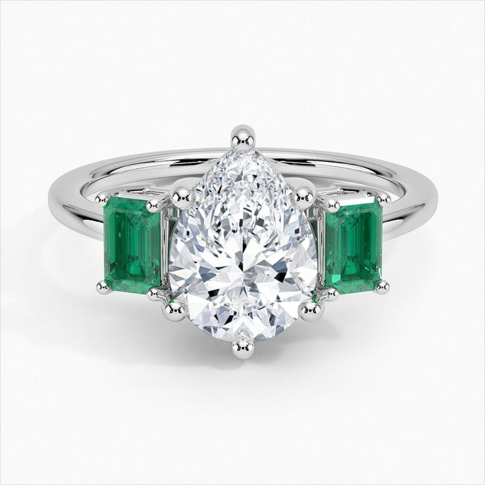 Alpha Jewel Three Stone 2.6 Ct Pear Cut Emerald Moissanite Anniversary ...
