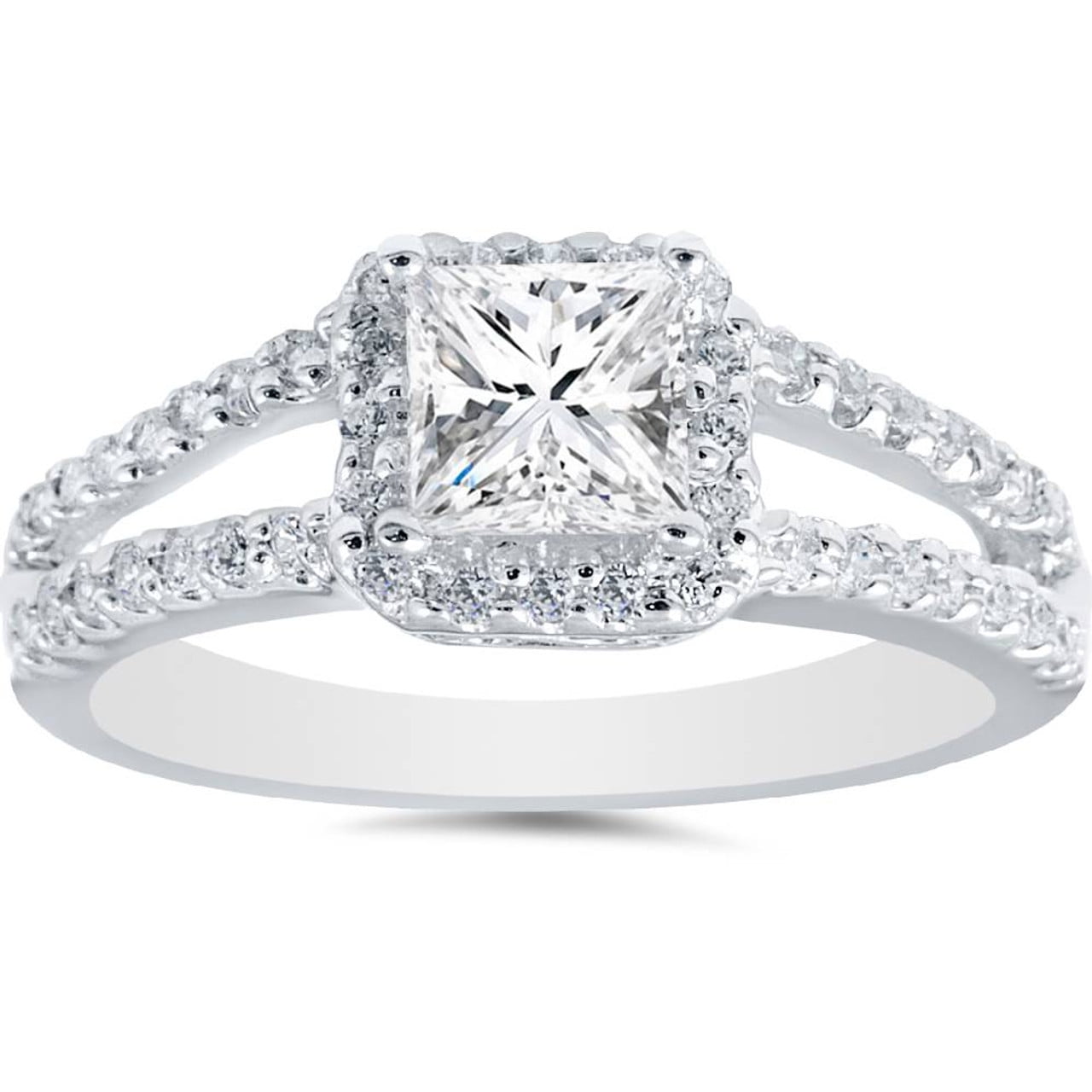 Alpha Jewelry 14K White Gold Plated Rings - 1.4 Ct Princess Cut Moissanite Rings - Engagement ...