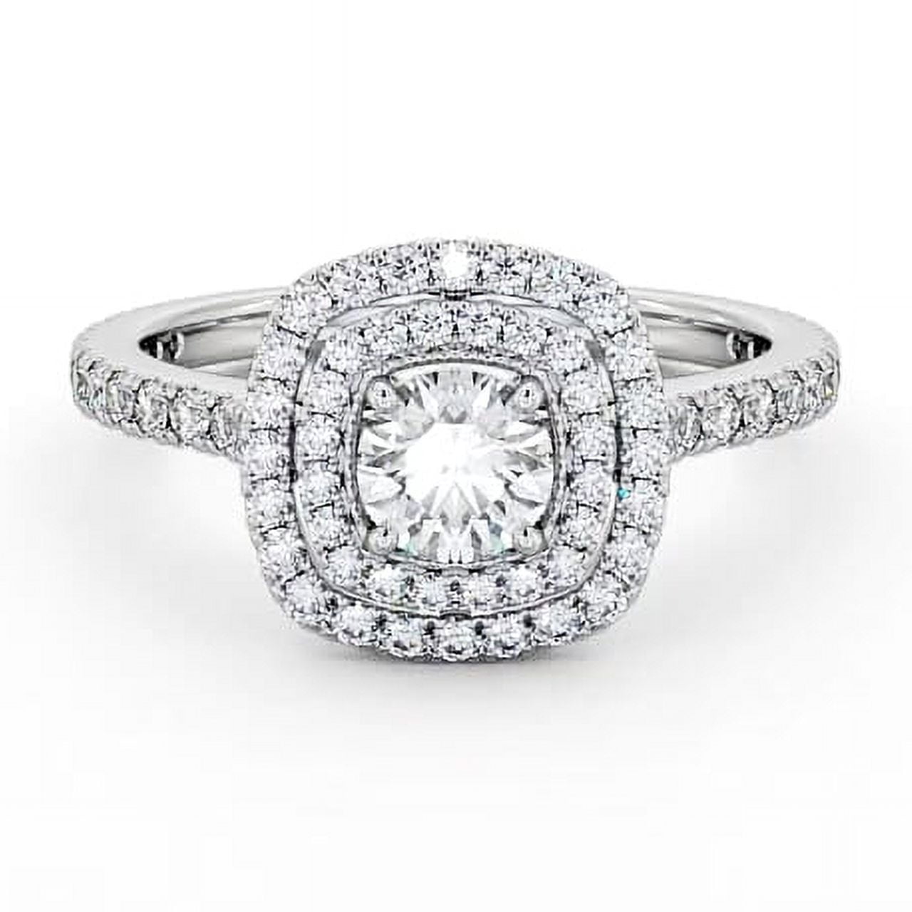 Alpha Jewelry 14K White Gold Plated Rings for Women's - Round Cut Moissanite Double Halo Rings ...