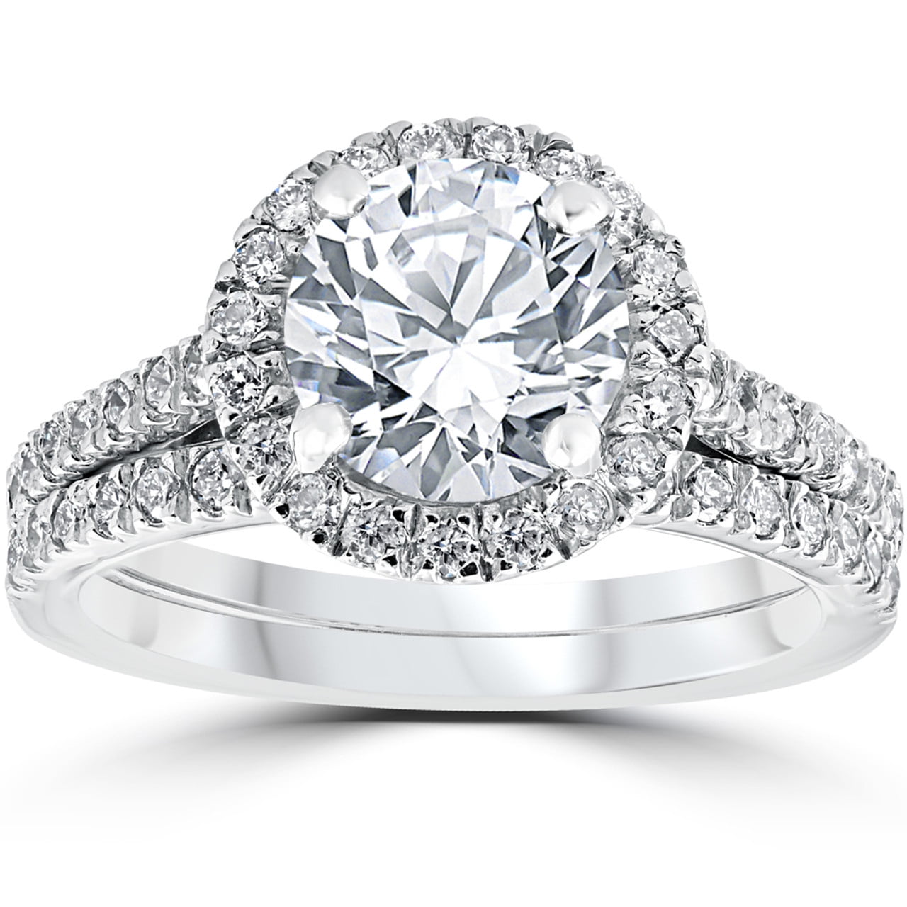 Alpha Jewelry 2 Ct Round Cut Moissanite Ring - 14K White Gold Plated ...