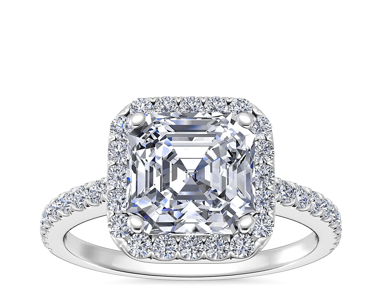 Alpha Jewelry Asscher Cut 2.1 Ct VVS1/D Moissanite Ring - 14K White ...