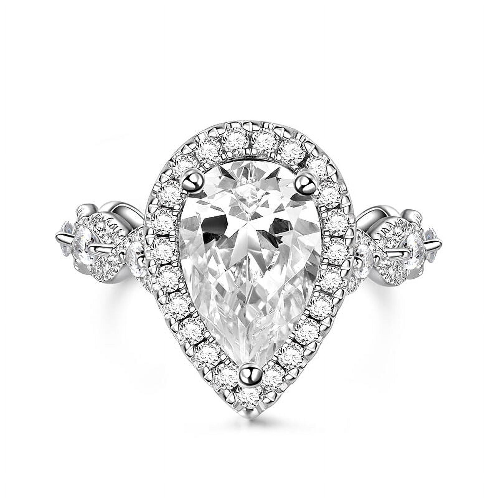 Alpha Jewelry Excellent 2.5Ct Pear Cut Moissanite Rings -14K White Gold Plated Rings -Modern ...