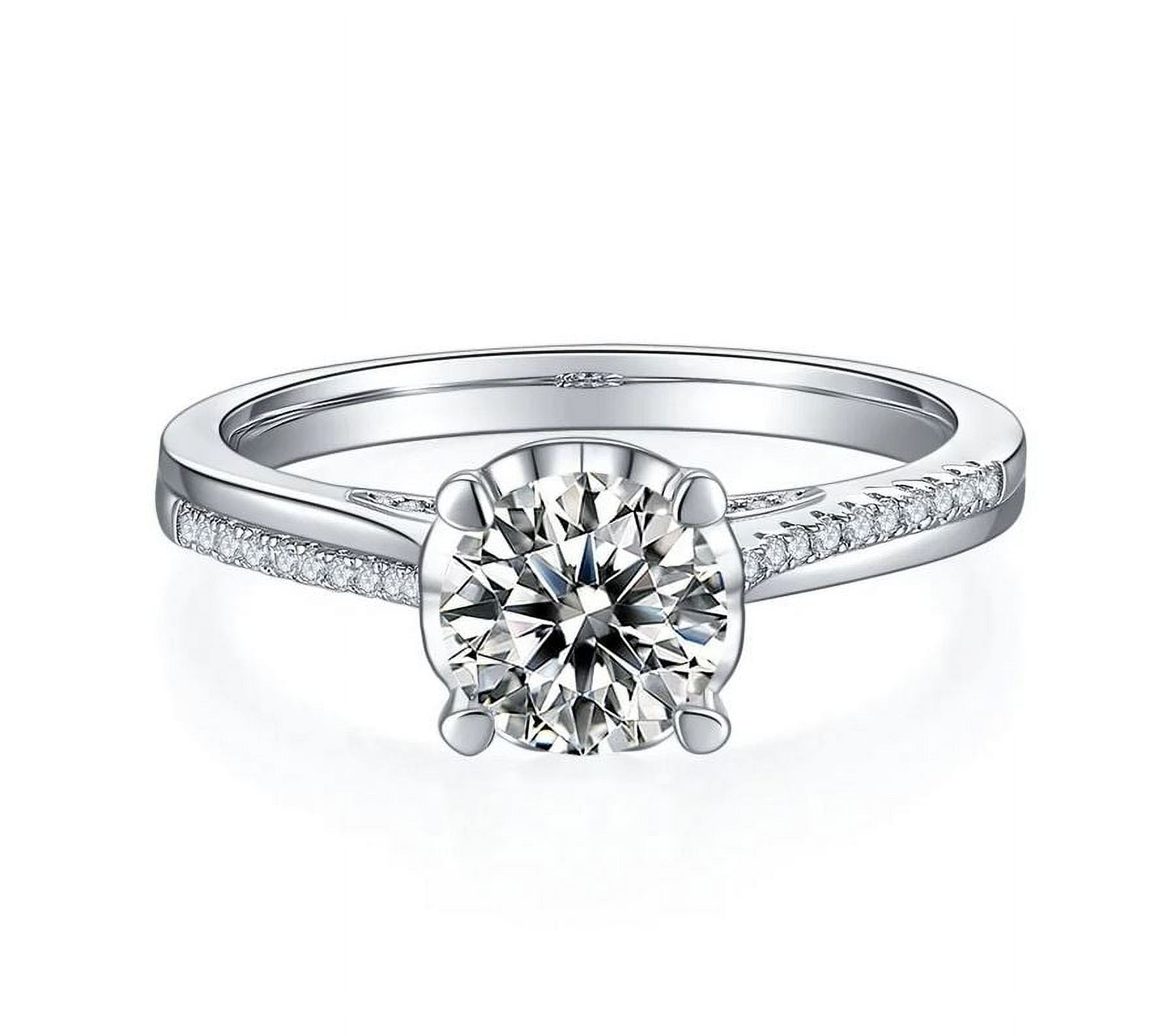 Alpha Jewelry Prong Set 2 Ct Round Cut Moissanite Ring - 14K White Gold ...