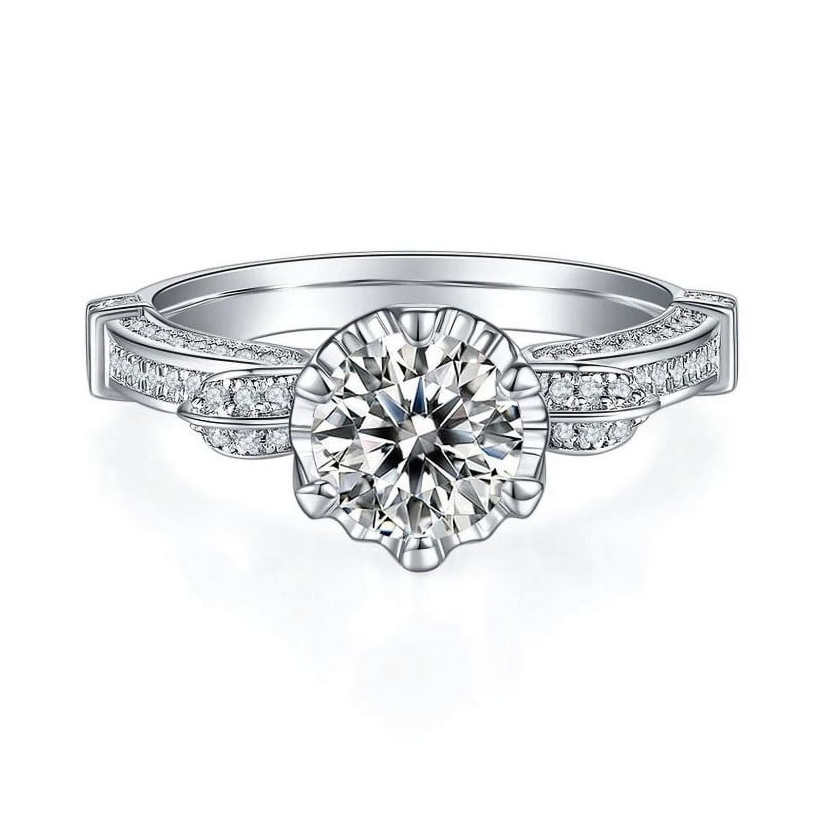 Alpha Jewelry Round Cut 2 Ct VVS1/D Moissanite Ring - 14K White Gold ...